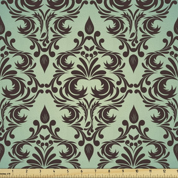 Ambesonne Damask Fabric by the Yard Upholstery, Leaves Buds Ornate ...