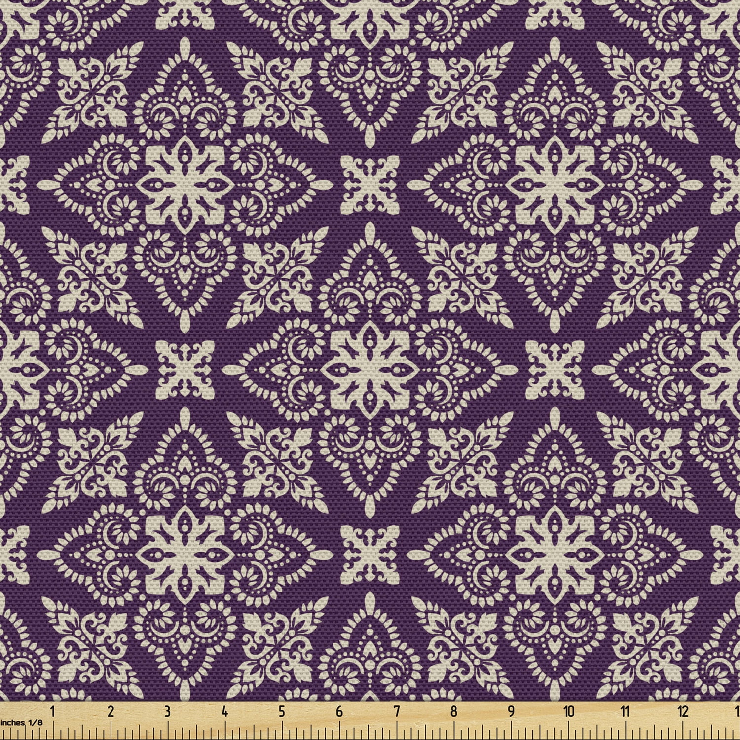 Ambesonne Damask Fabric by the Yard Upholstery, Oriental Floral Curly ...