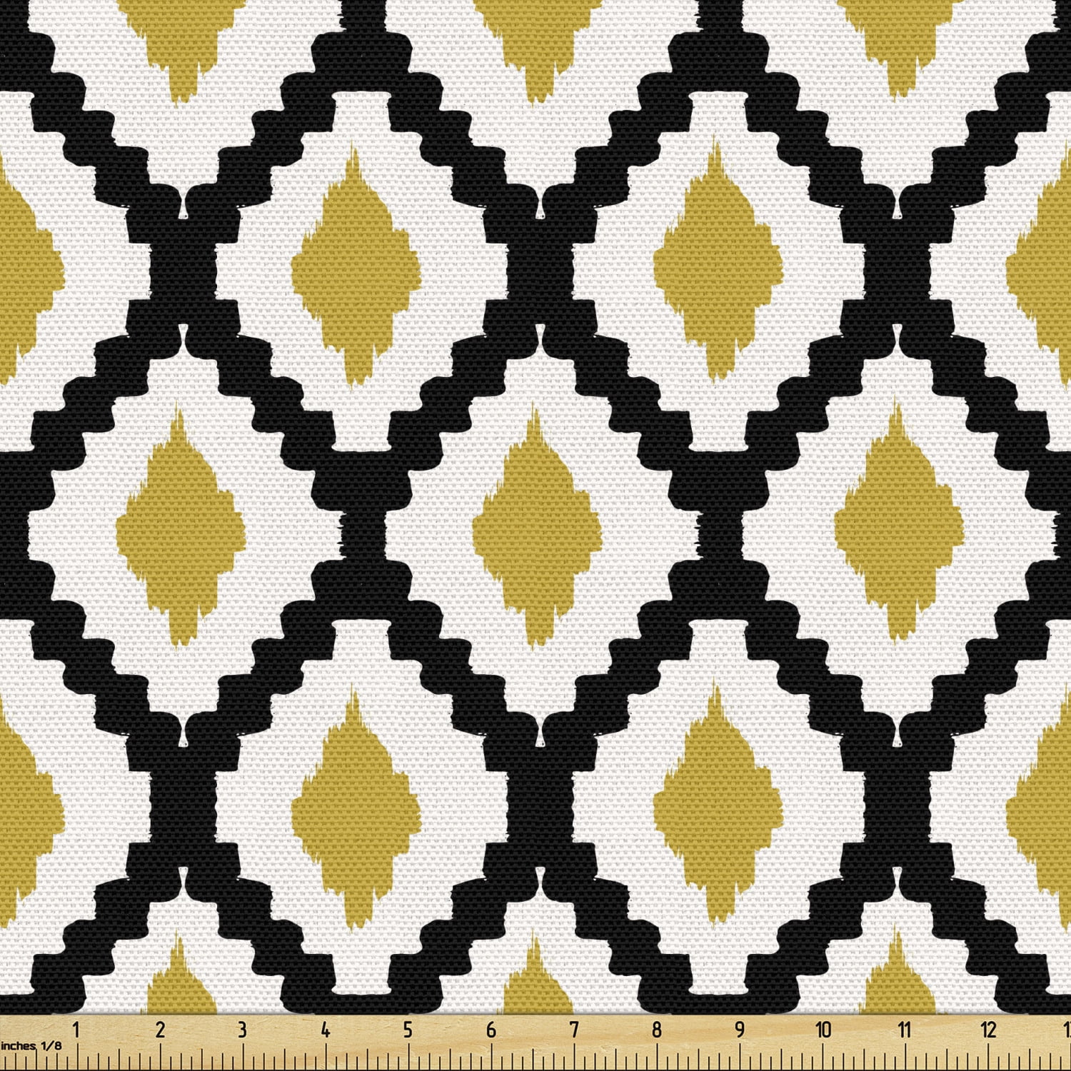 Ambesonne Damask Fabric by the Yard Upholstery, Retro Geometric Check ...