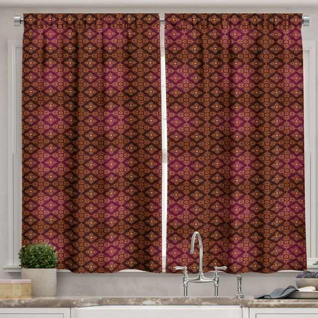 Ambesonne Damask Kitchen Curtains, Abstract Victorian Style, 55"x39 ...