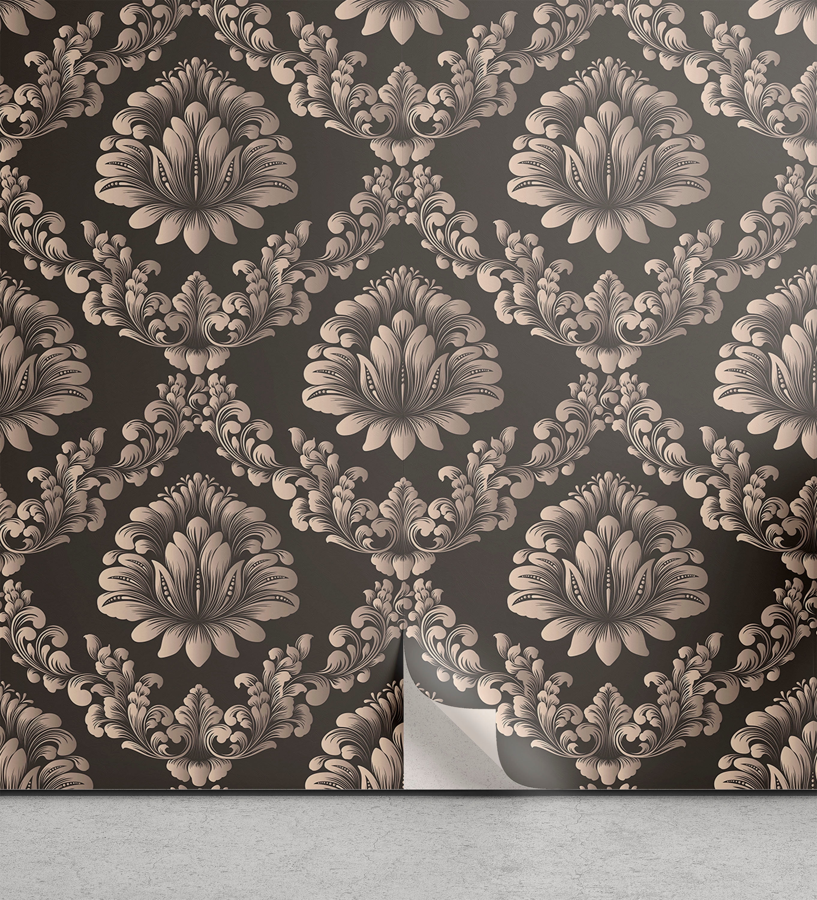 Ambesonne Damask Peel & Stick Wallpaper for Home, Rococo Style Leafy ...