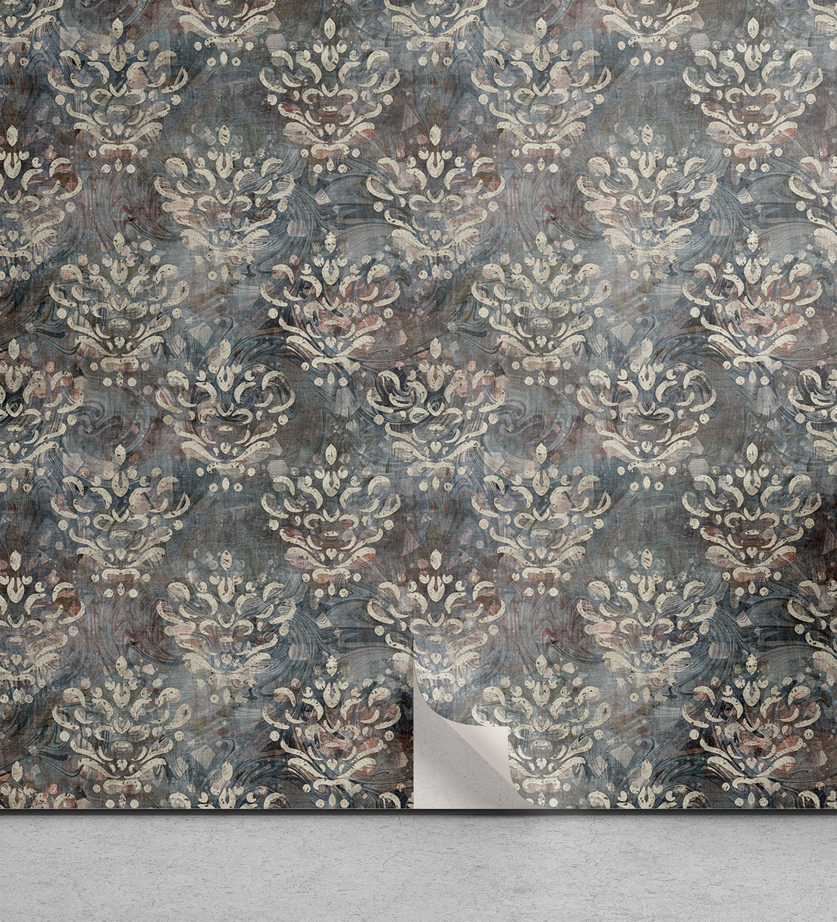 Ambesonne Damask Peel & Stick Wallpaper for Home, Victorian Swirly Leaf ...