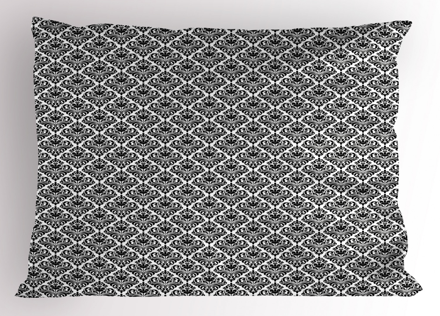 Ambesonne Damask Pillow Sham, Old Blossom with Curves, 26" X 20", Black ...