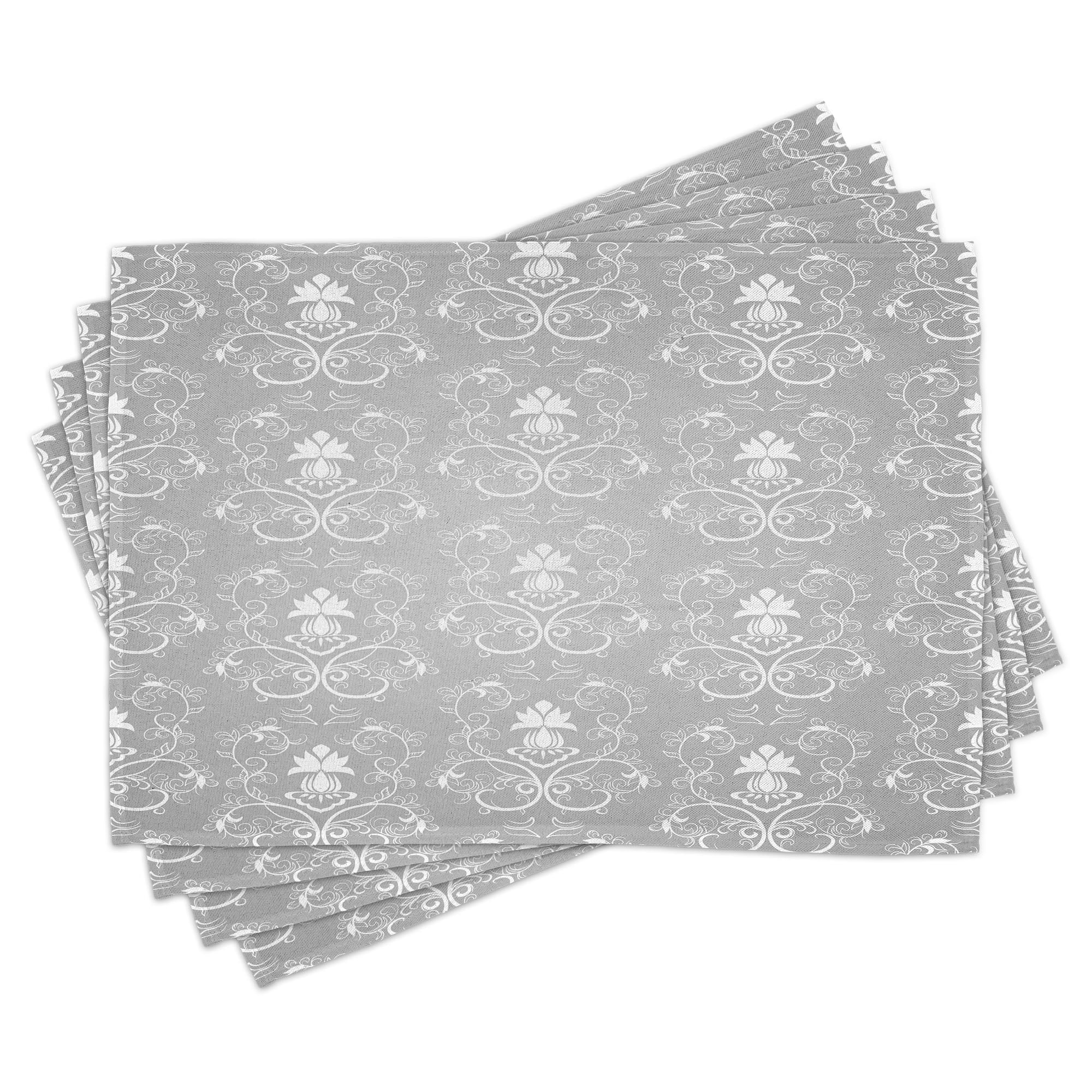 Ambesonne Damask Place Mats Set of 4, Antique Damask Royal, Standard Size, Grey and White ...