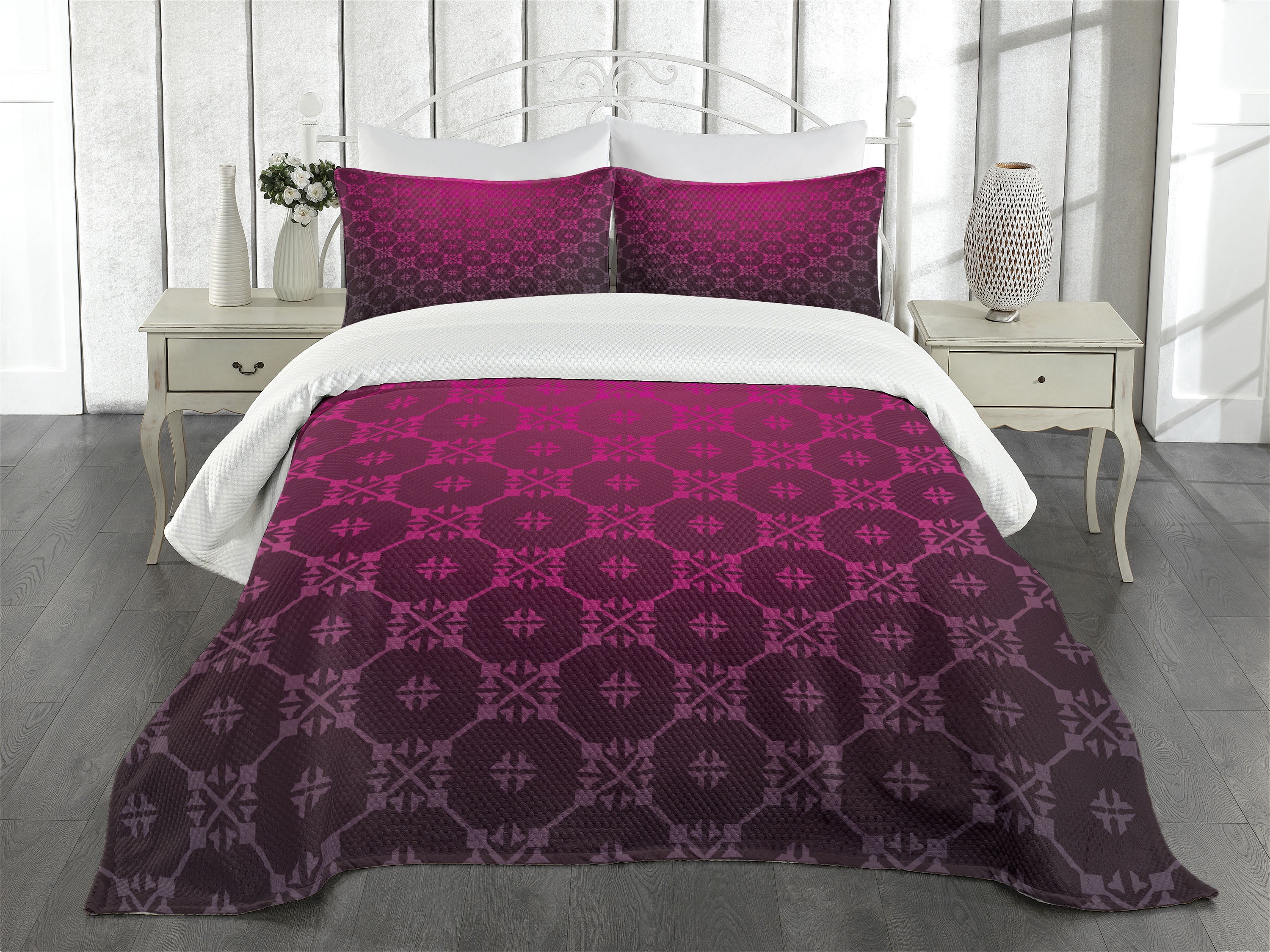 Ambesonne Damask Quilted Bedspread Set 3 Pcs, Medieval Style Stripes ...