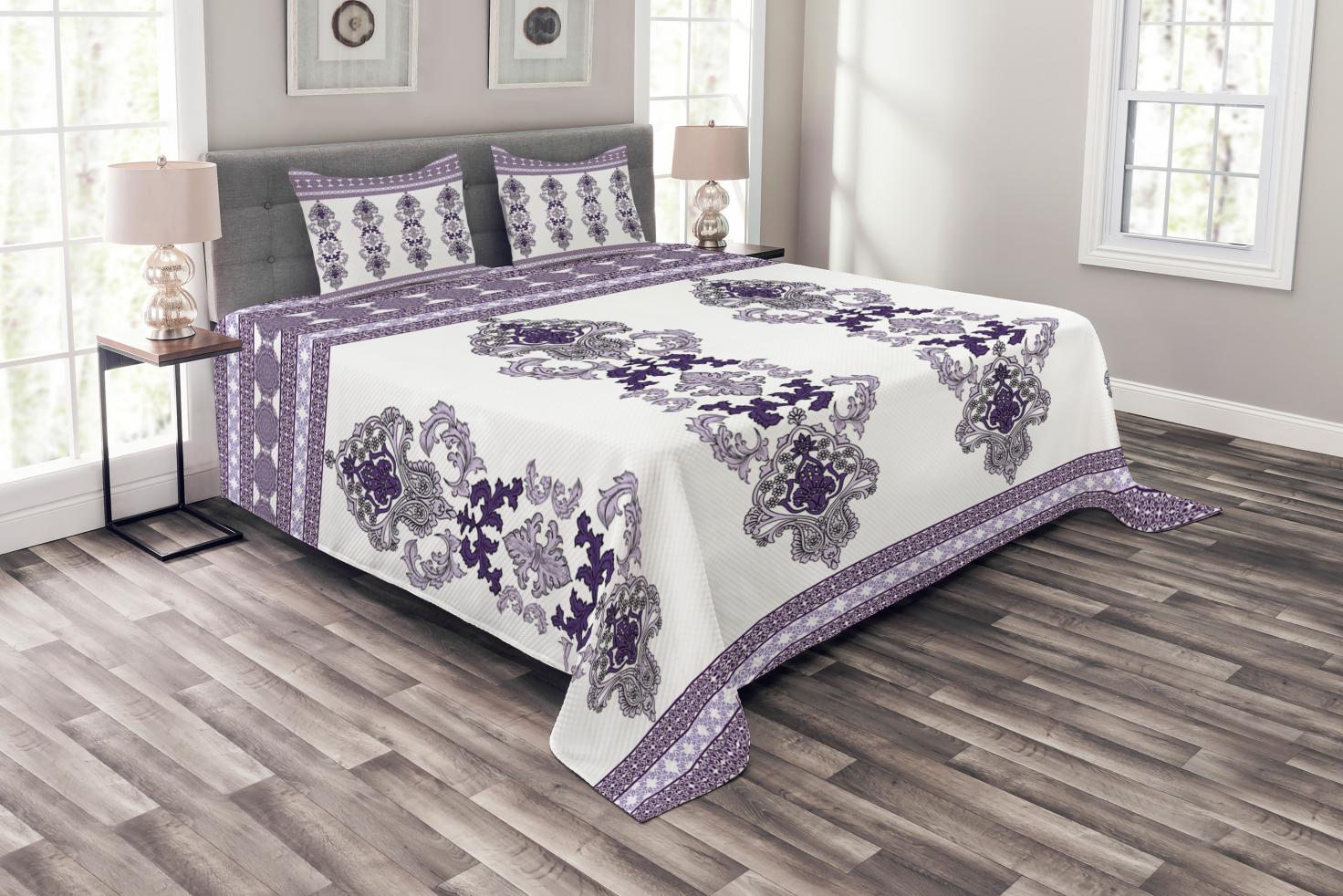 Ambesonne Damask Quilted Bedspread Set 3 Pcs, Middle Eastern Motifs ...
