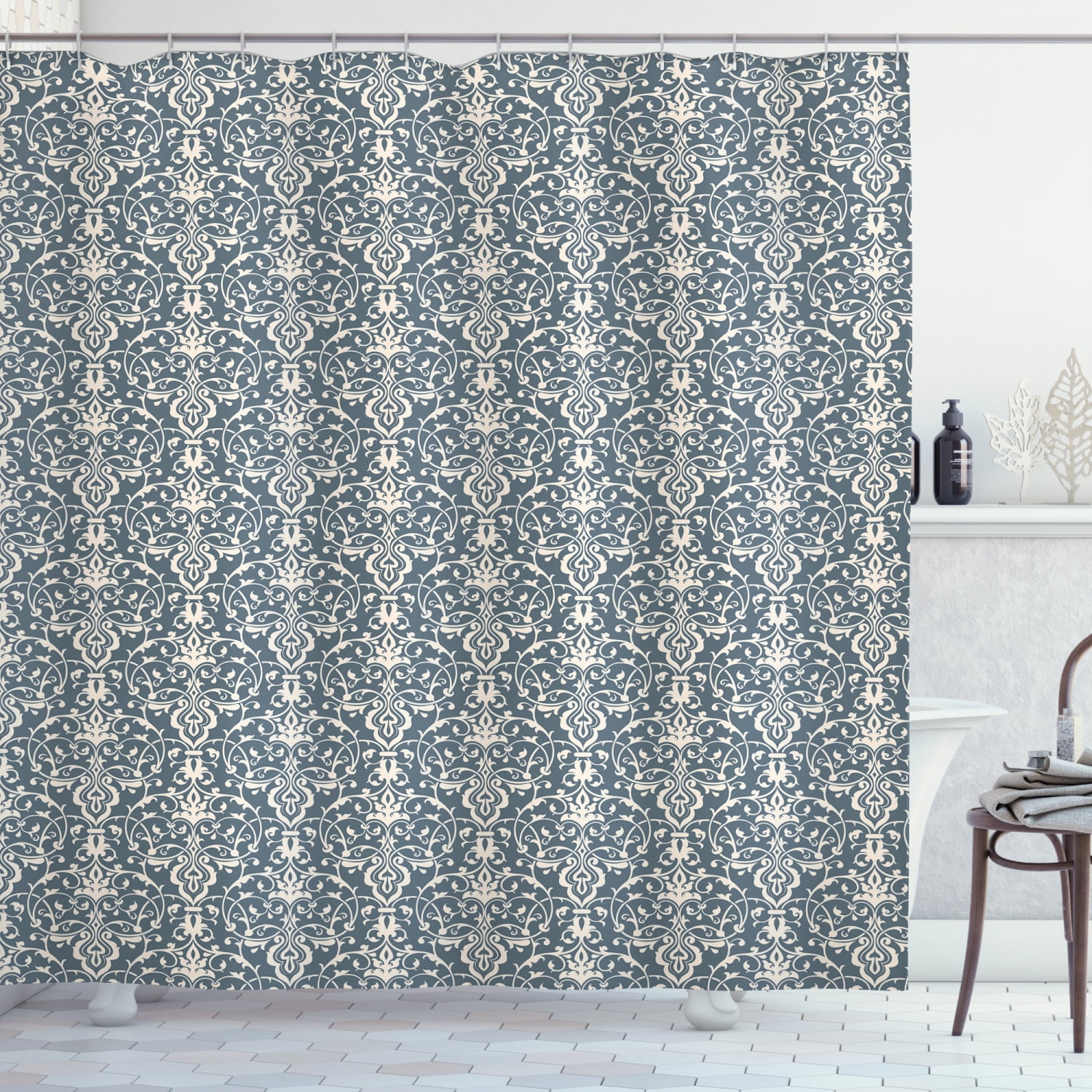 Ambesonne Damask Shower Curtain, Leaves and Buds, 69"Wx75"L, Cream Grey ...