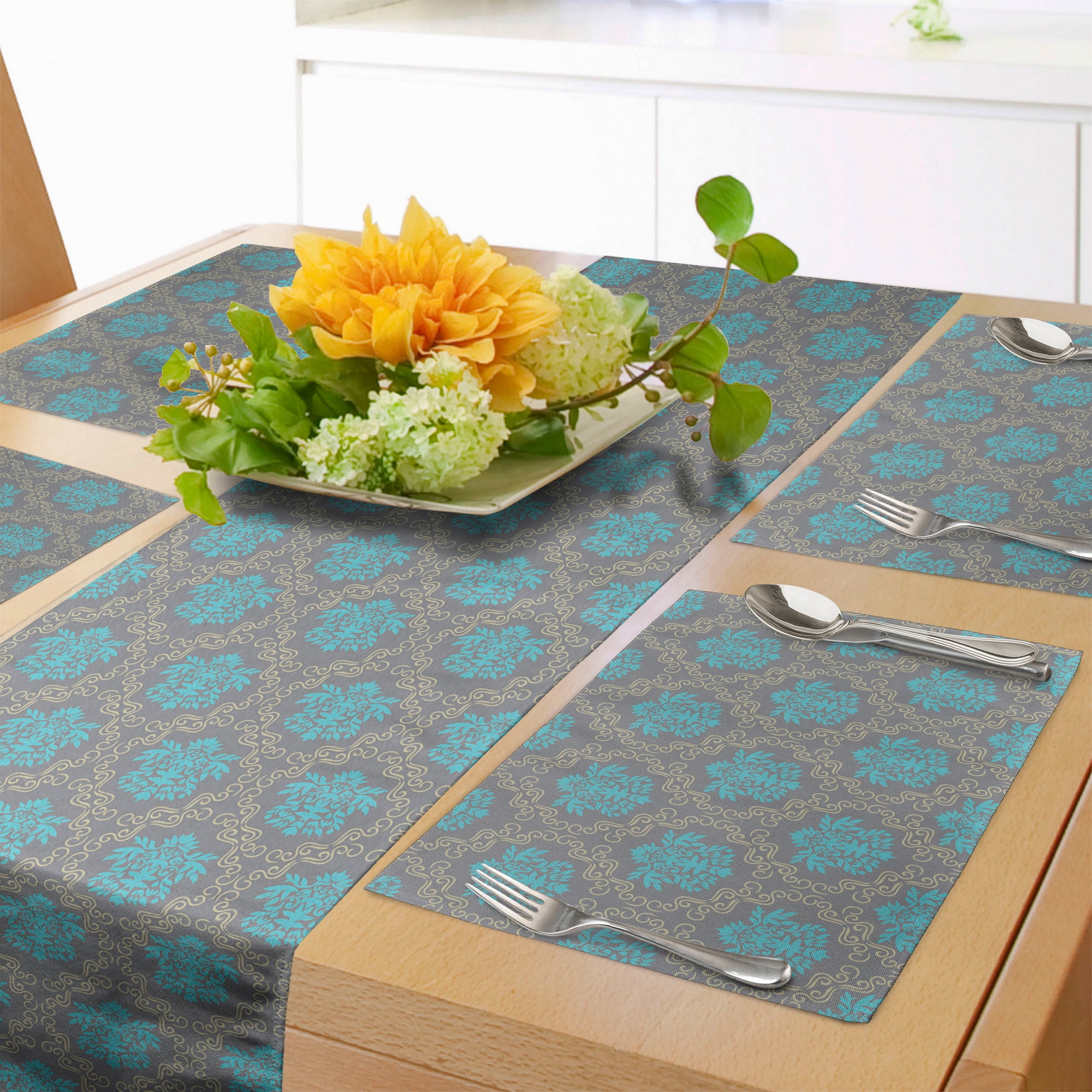 Ambesonne Damask Table Runner & Placemats, Venetian Italian, Placemat 4 ...