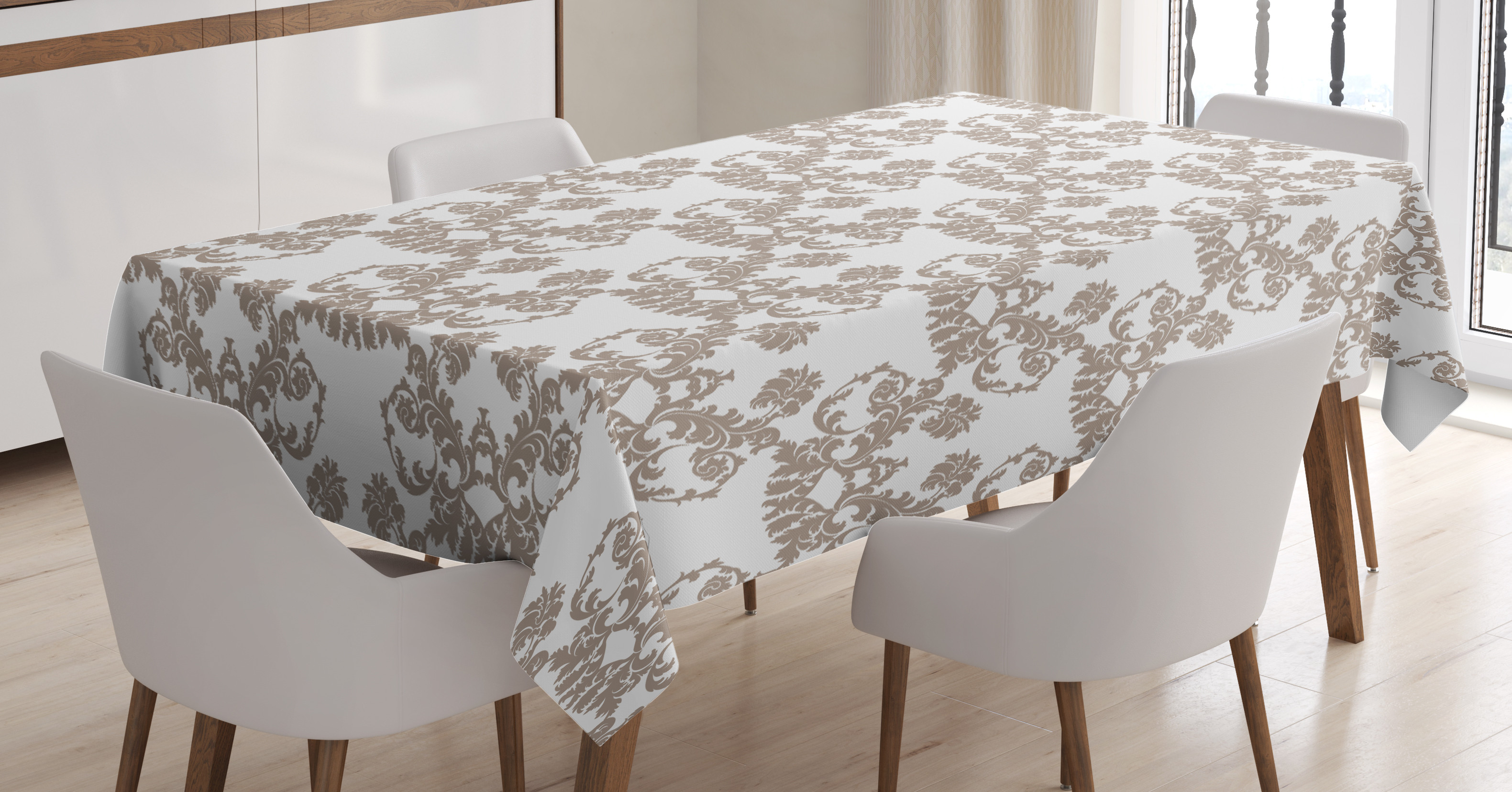 Ambesonne Damask Tablecloth Rectangular Table Cover, Rococo Flowers in ...