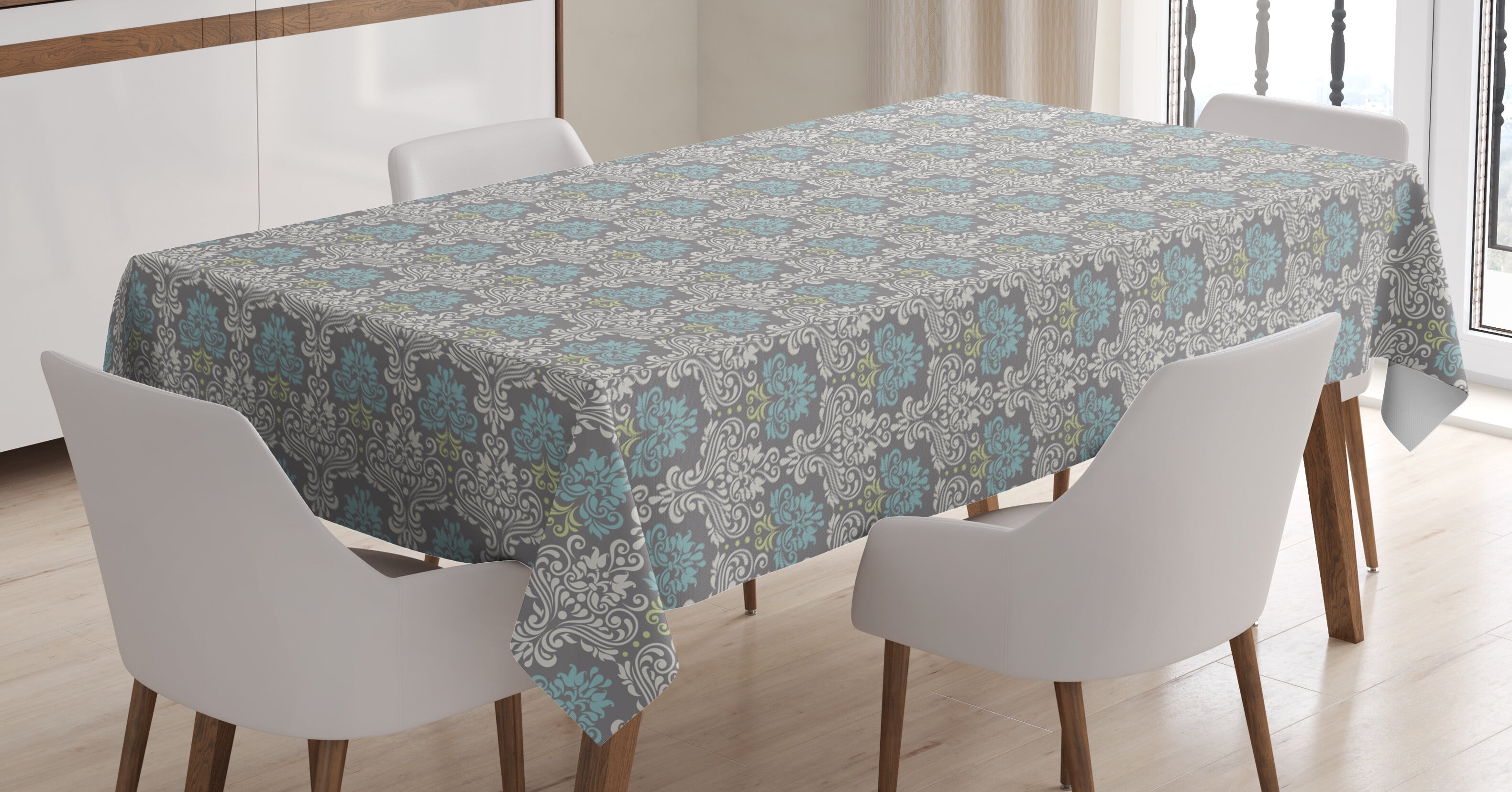 Ambesonne Damask Tablecloth Rectangular Table Cover, Vintage Curly ...