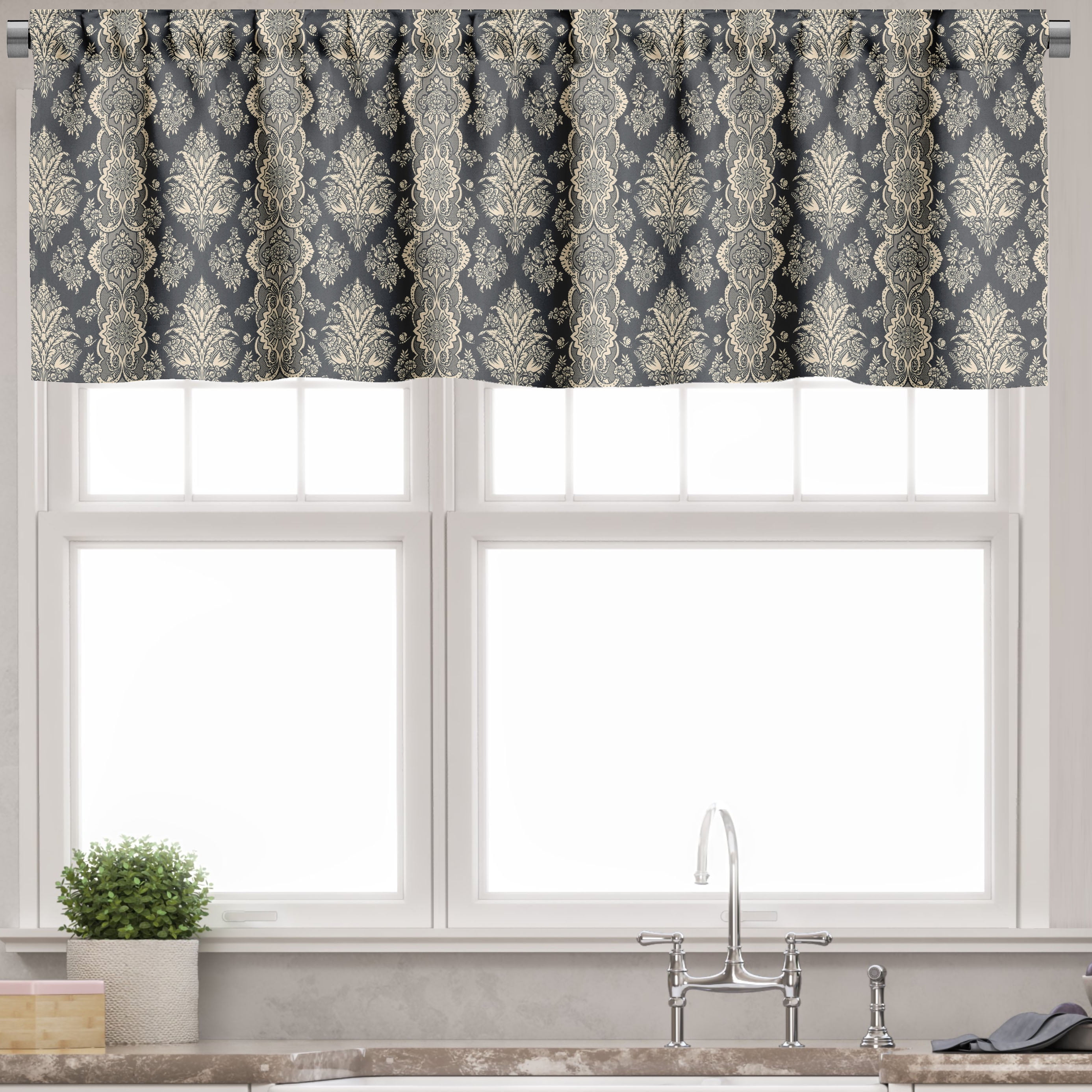 Ambesonne Damask Window Valance, Victorian Baroque Style, 54" X 18 ...