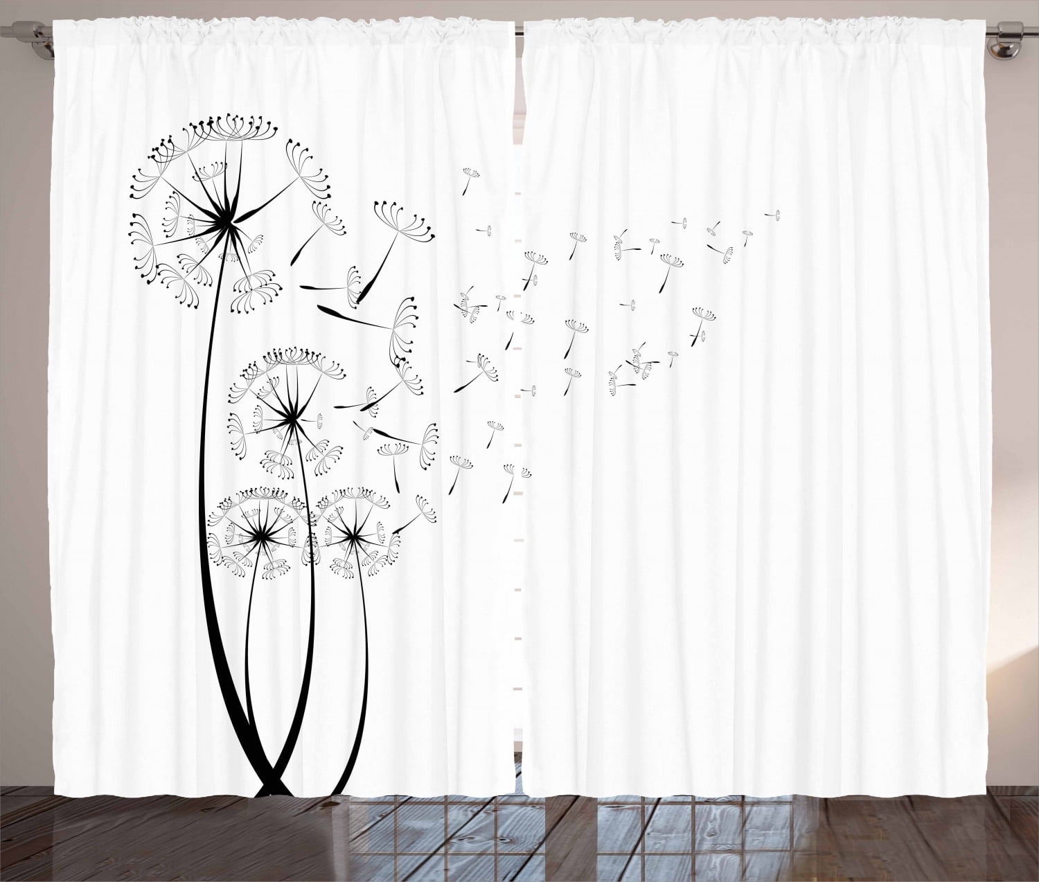 Ambesonne Dandelion Curtains 2 Panel Set, Blown in Wind, 108" x 108 ...