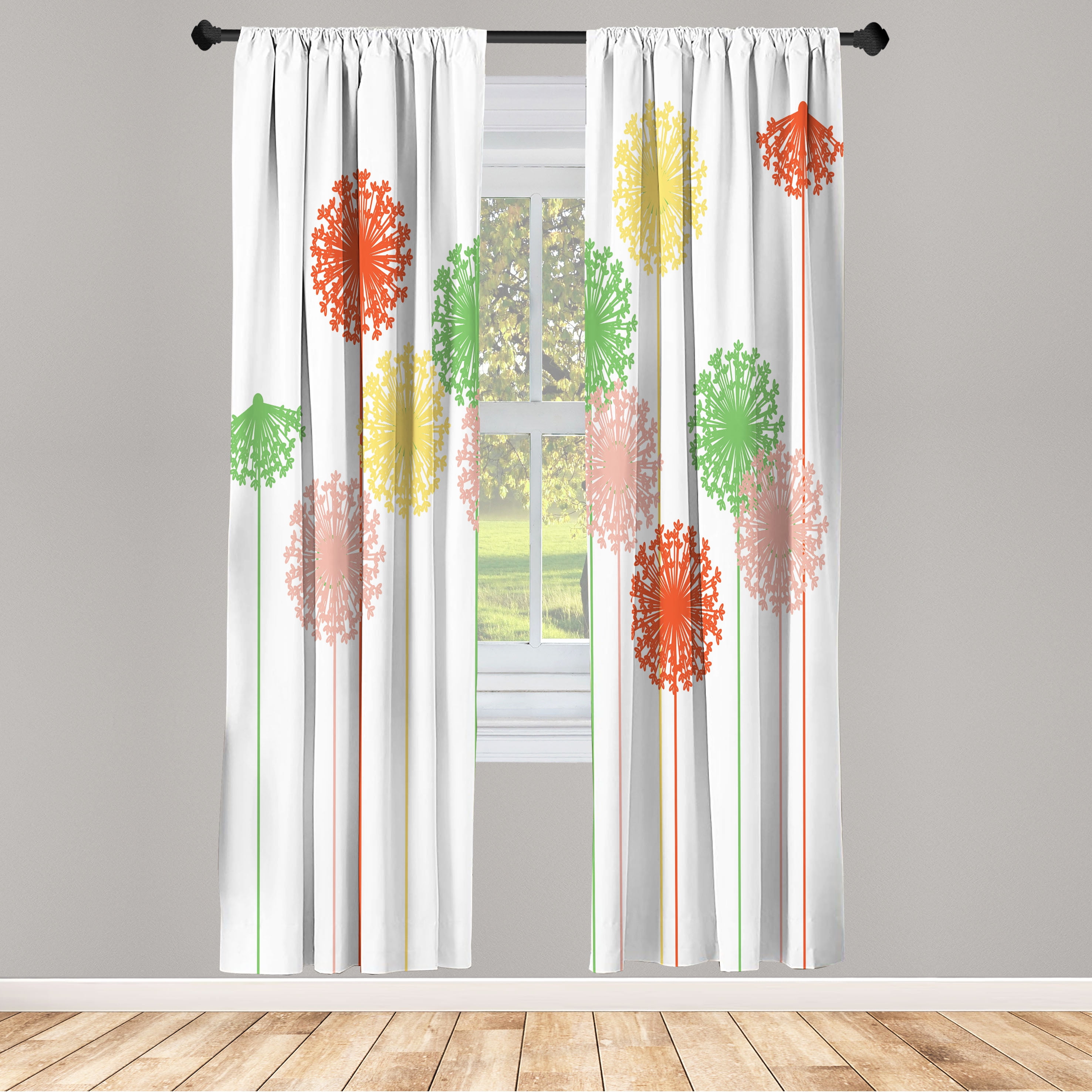 Ambesonne Dandelion Curtains, Abstract Wildflower Art, Pair of 28"x84 ...