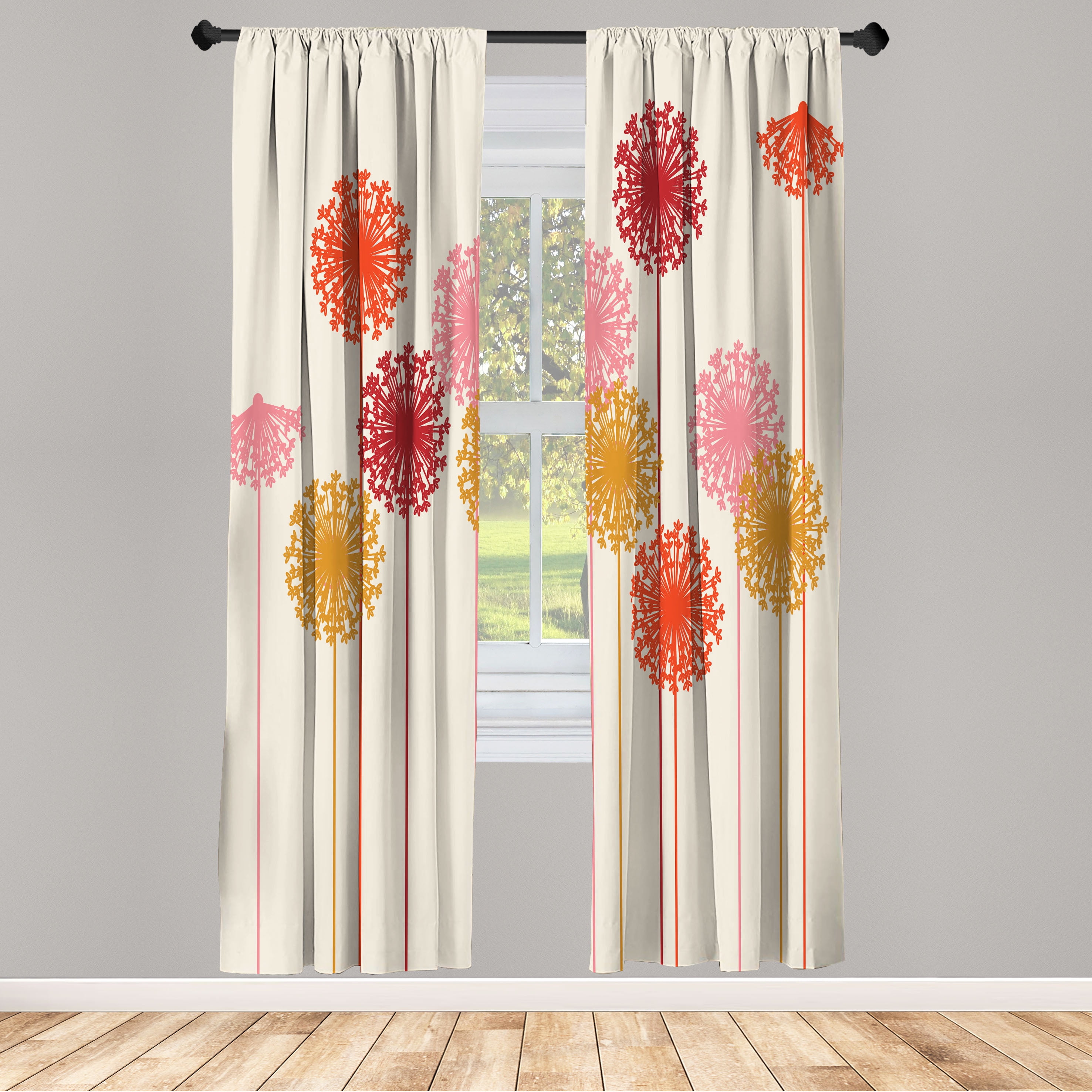 Ambesonne Dandelion Curtains, Abstract Wildflower Print, Pair of 28"x84 ...