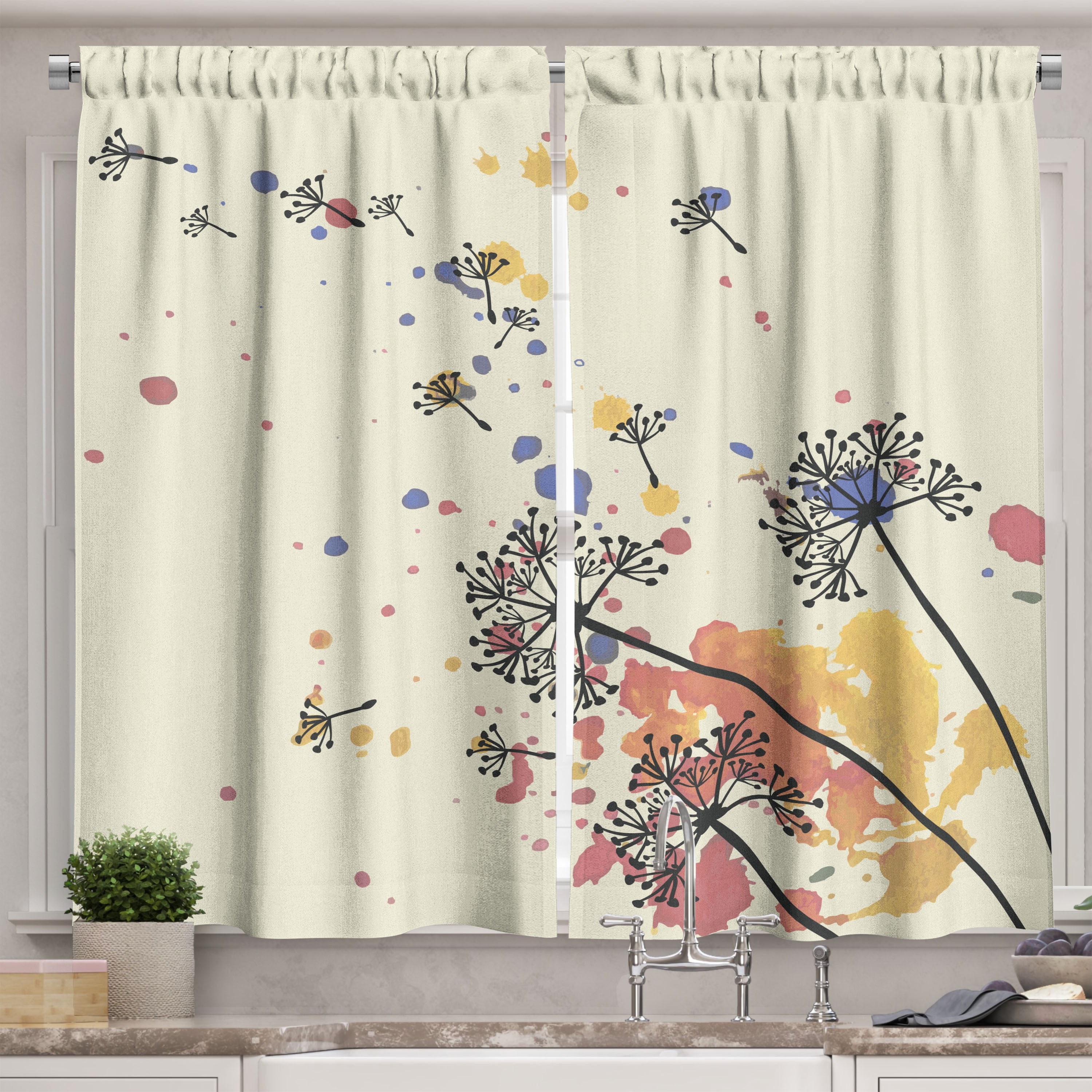 Ambesonne Dandelion Kitchen Curtains, Blowball Color Stain, 55"x39 ...