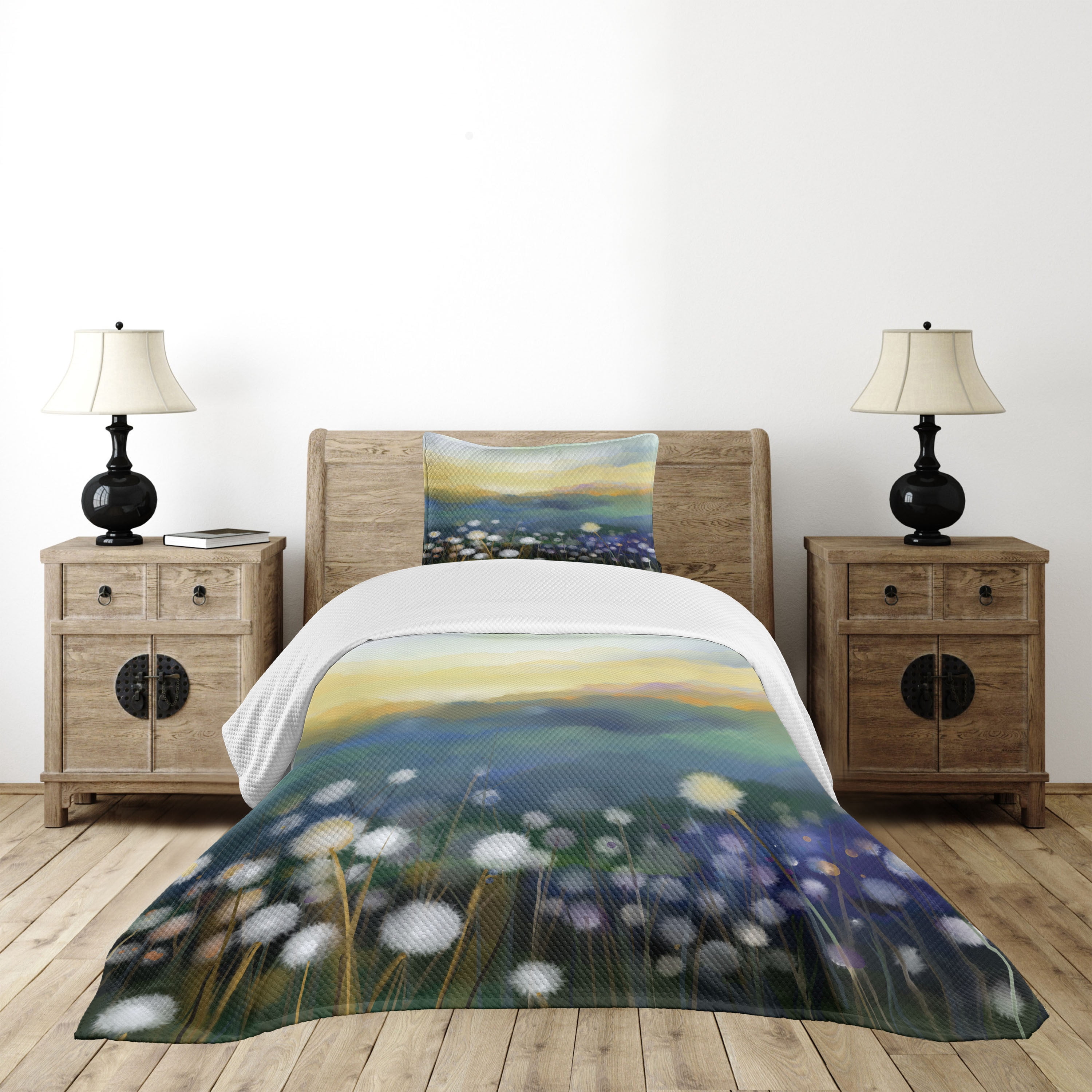 Ambesonne Dandelion Quilted Bedspread Set 2 Pcs, Oil Painting Flora ...