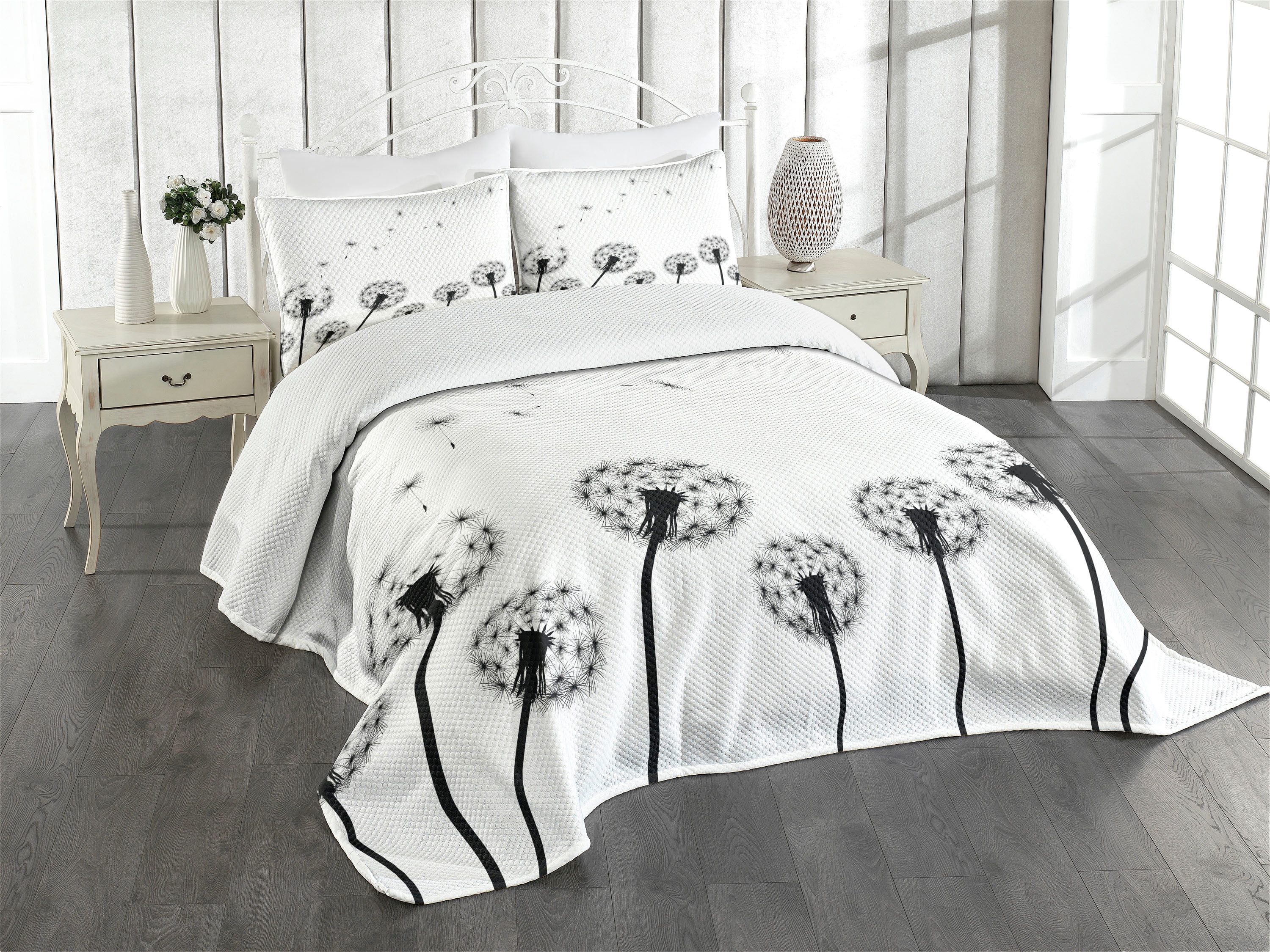 Ambesonne Dandelion Quilted Bedspread Set 3 Pcs, Faded Blowball Plant ...