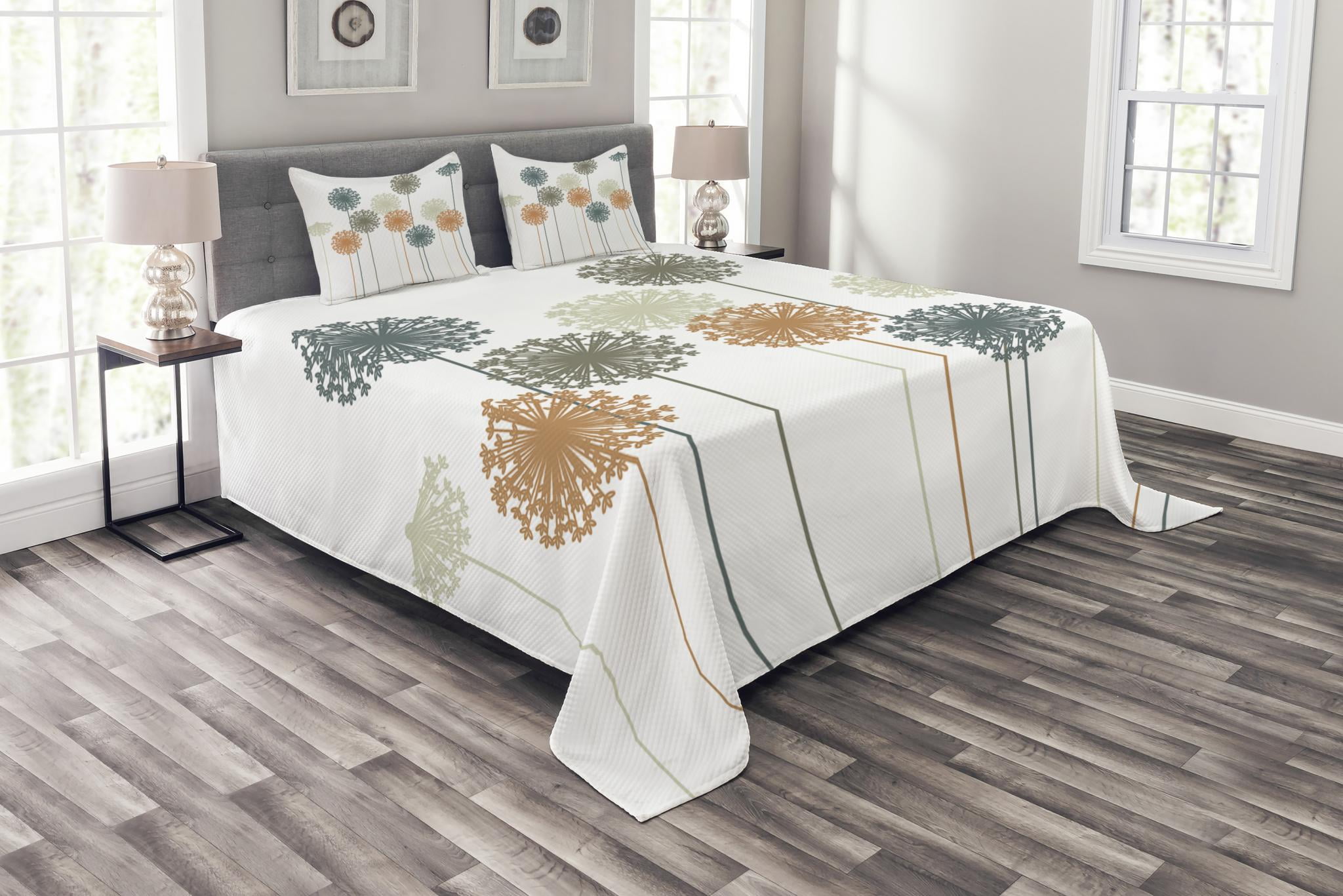 Ambesonne Dandelion Quilted Bedspread Set 3 Pcs, Meadow in Summer ...