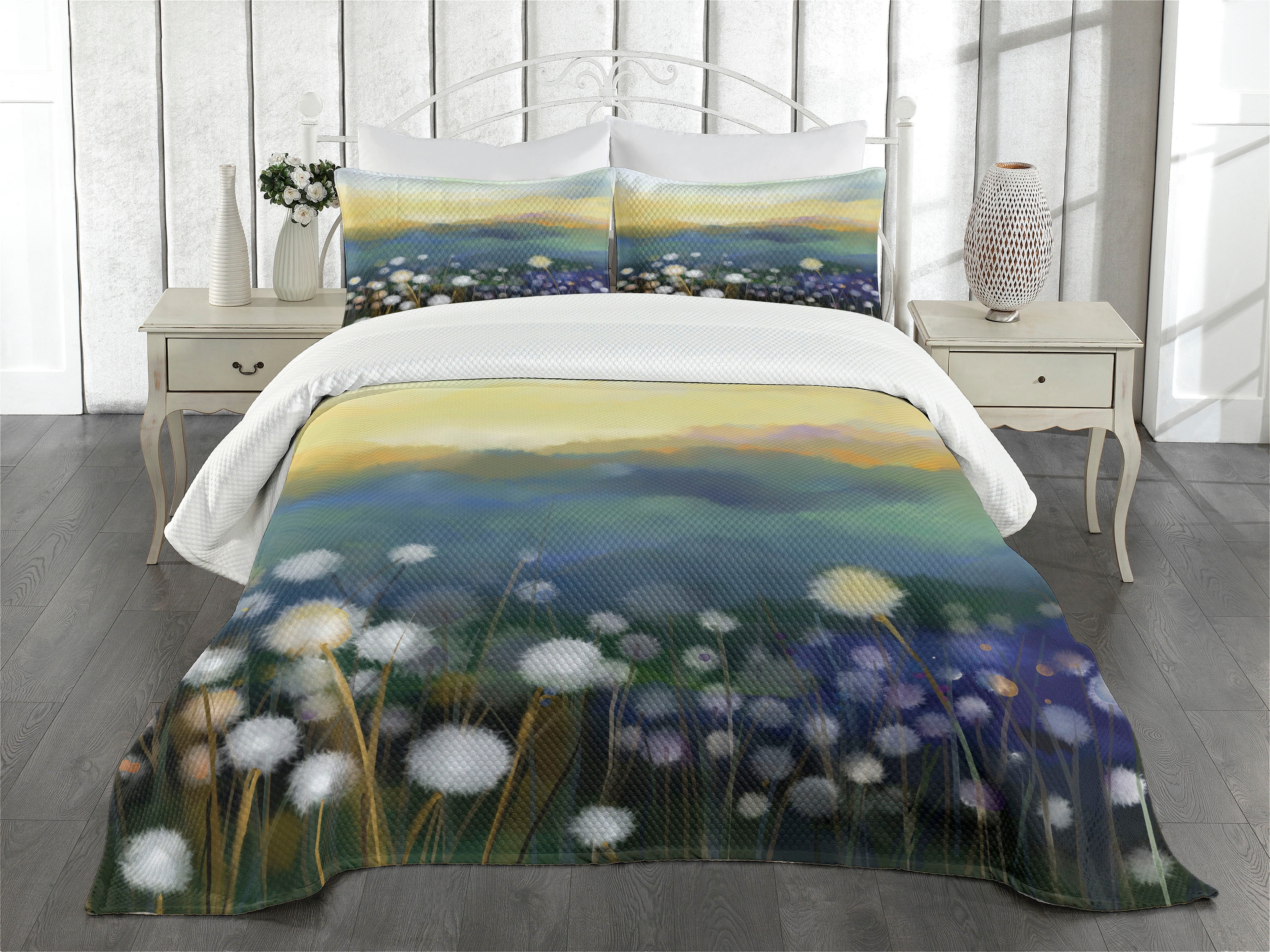 Ambesonne Dandelion Quilted Bedspread Set 3 Pcs, Oil Painting Flora ...