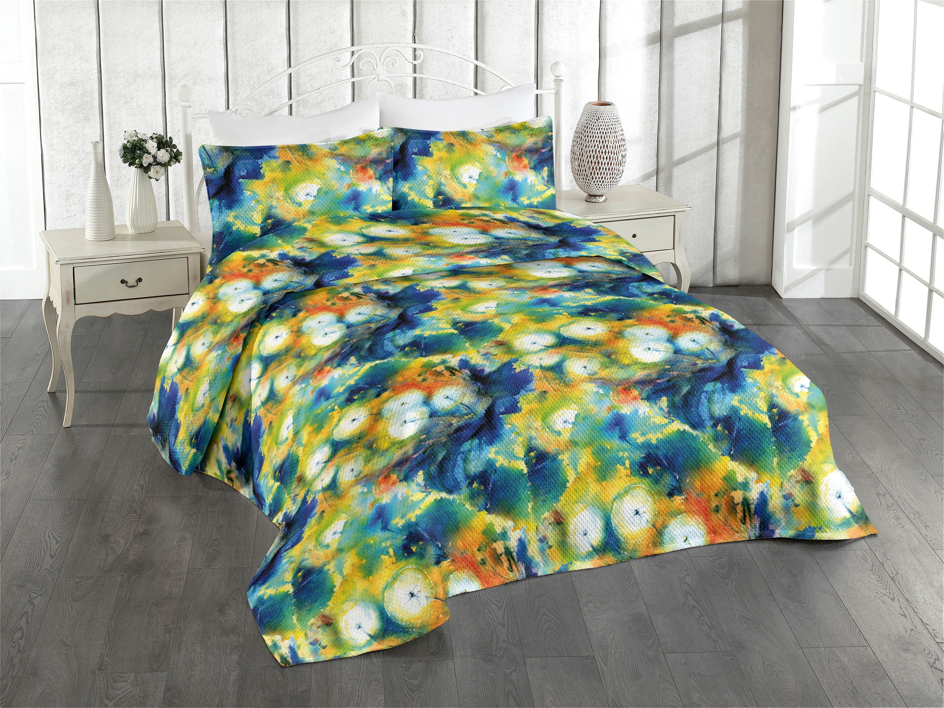 Ambesonne Dandelion Quilted Bedspread Set 3 Pcs, Vintage Art Boho ...