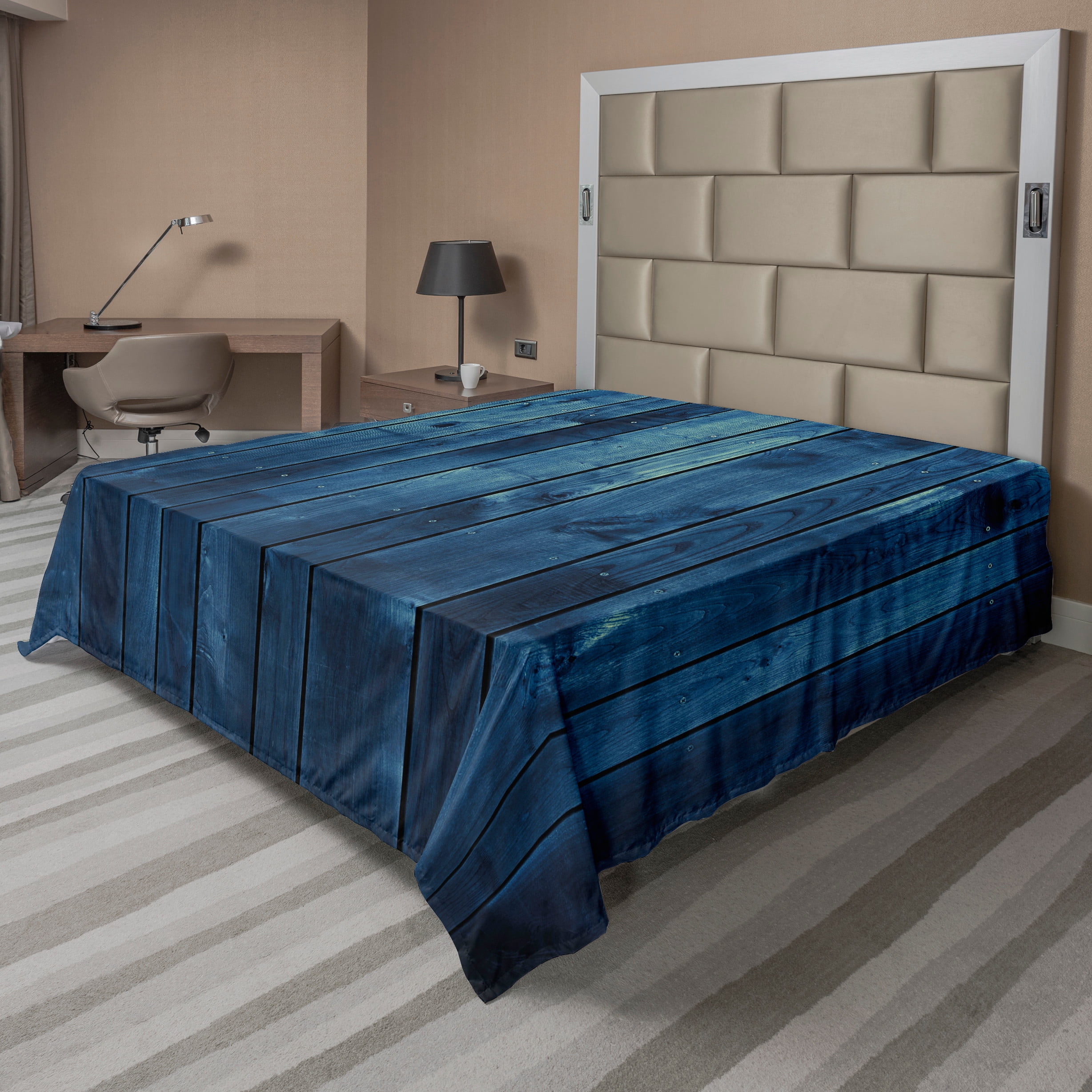 Ambesonne Dark Blue Flat Sheet, Wooden Planks Texture, Full Size, Pale ...