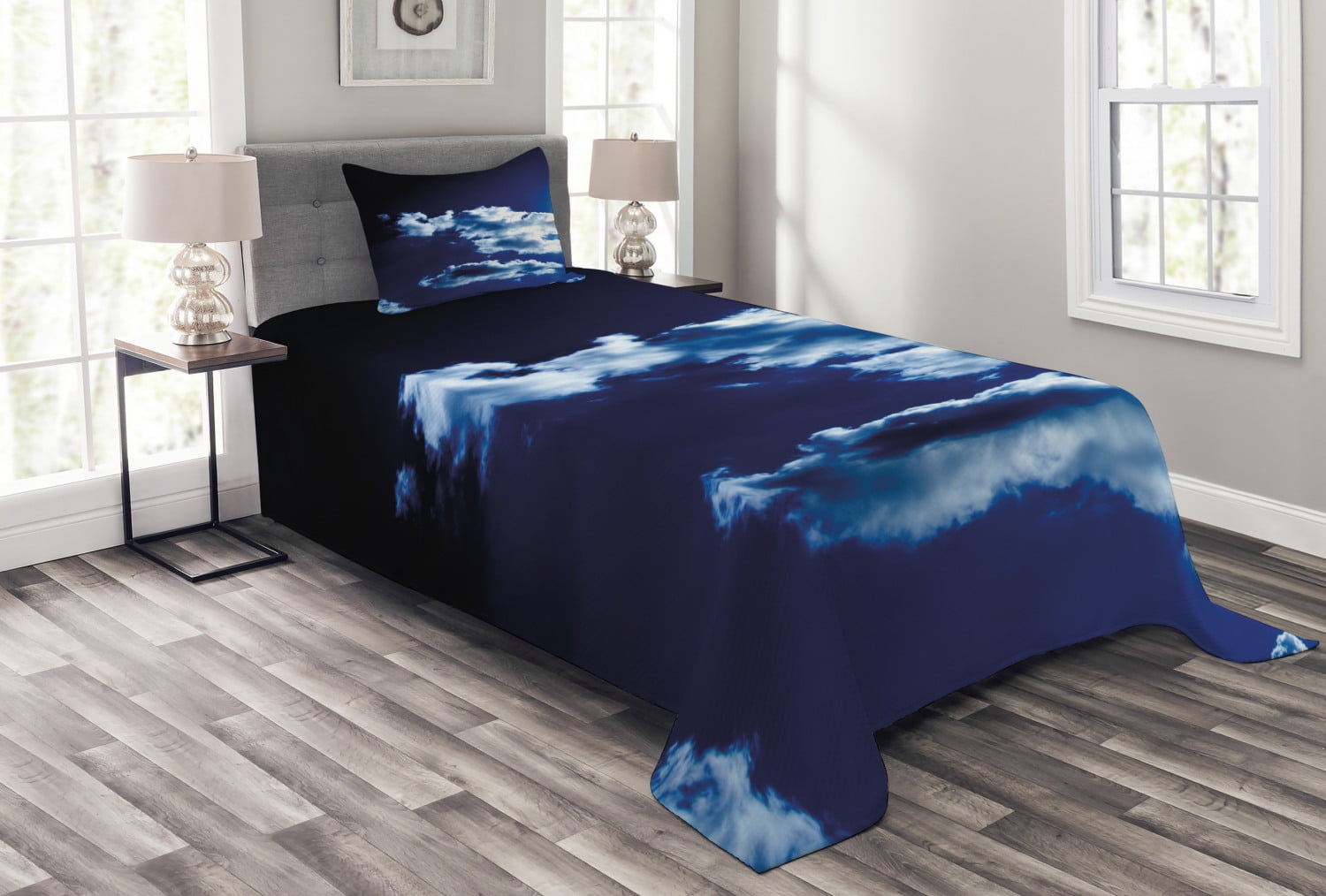 Ambesonne Dark Blue Quilted Bedspread Set 2 Pcs, Sky Dramatic Clouds ...