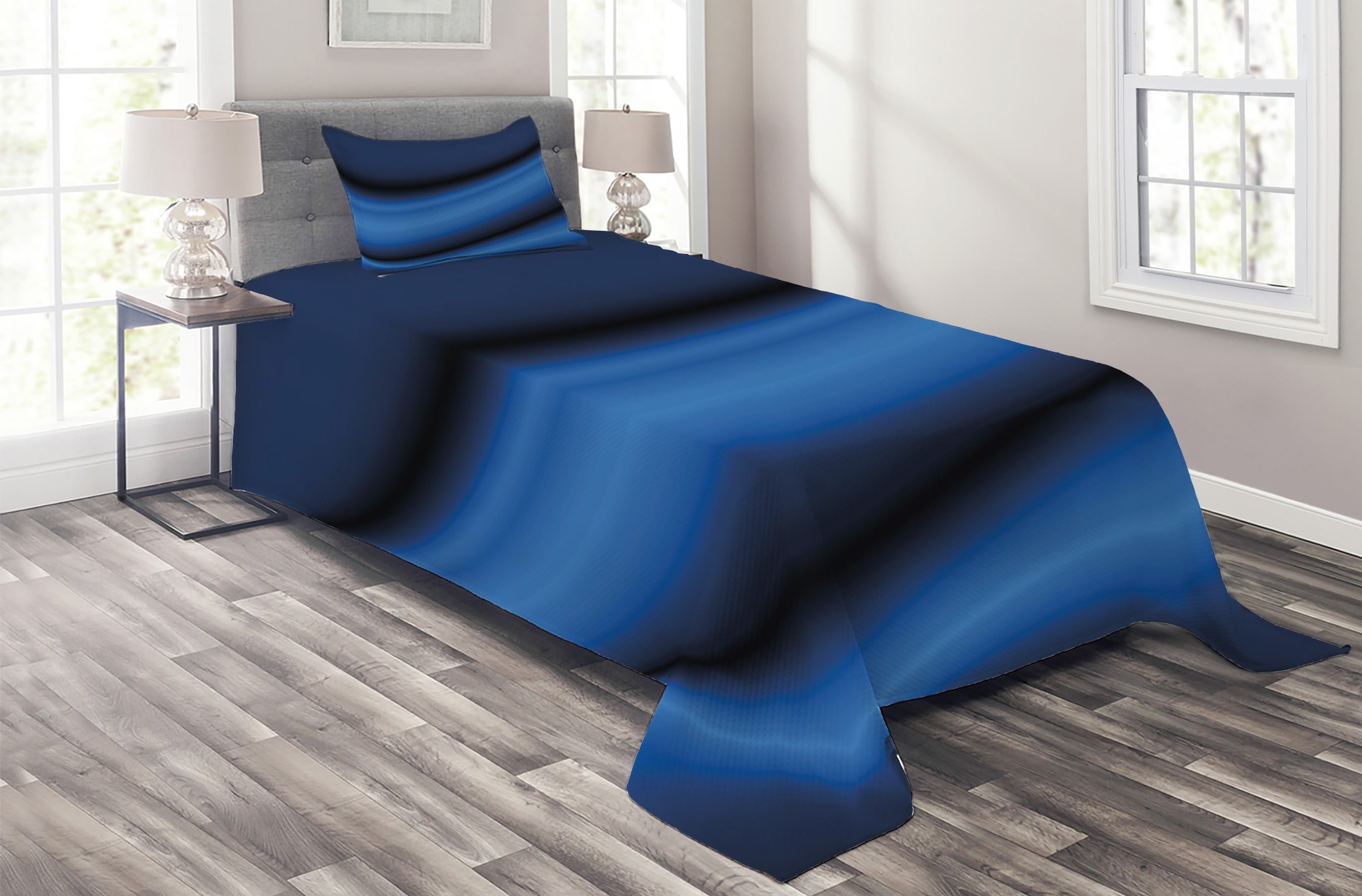 Ambesonne Dark Blue Quilted Coverlet 2 Pcs, Abstract Wavy Blurry, Twin ...