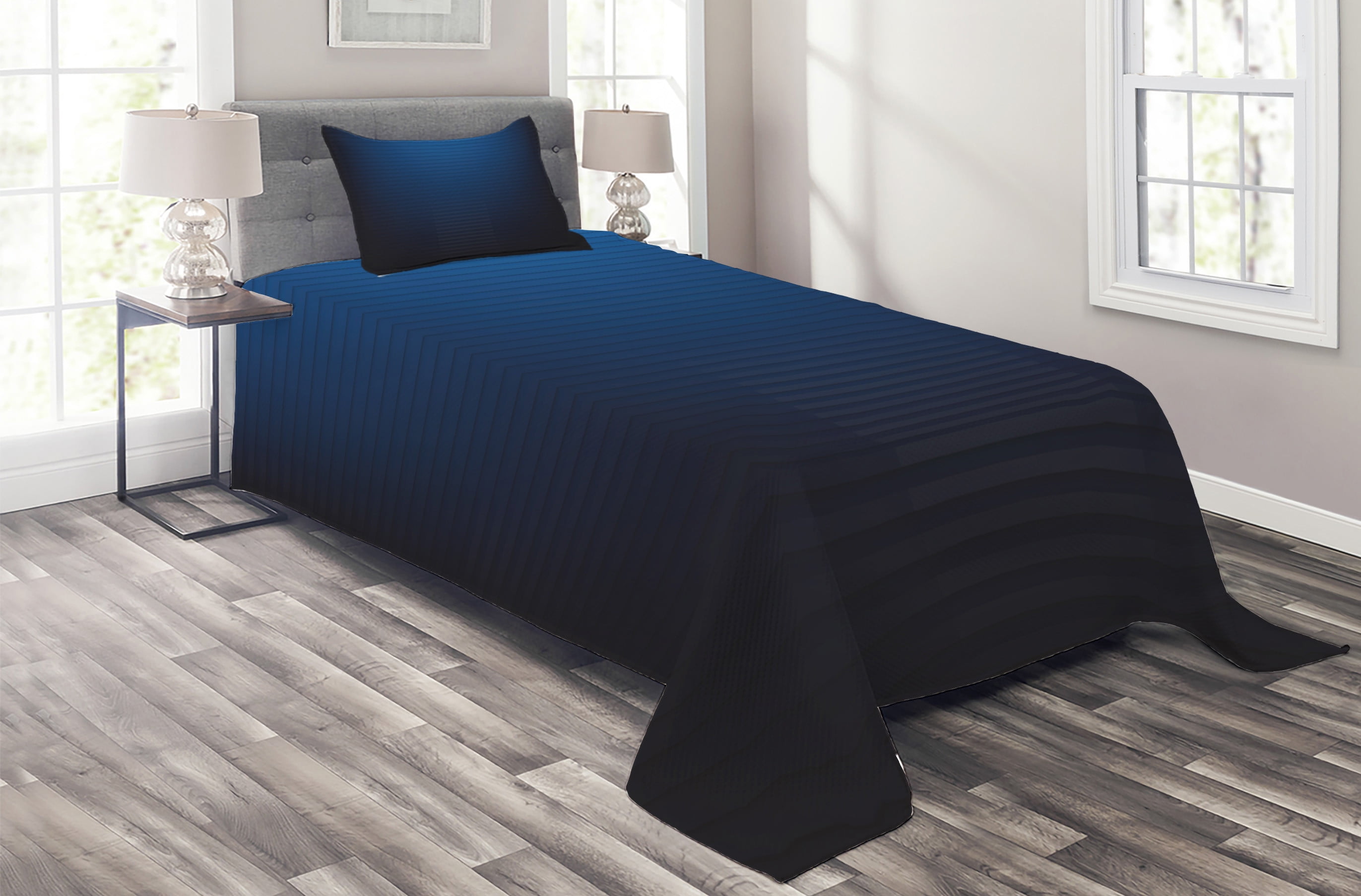 Ambesonne Dark Blue Quilted Coverlet 2 Pcs, Digital Urban Lines, Twin ...