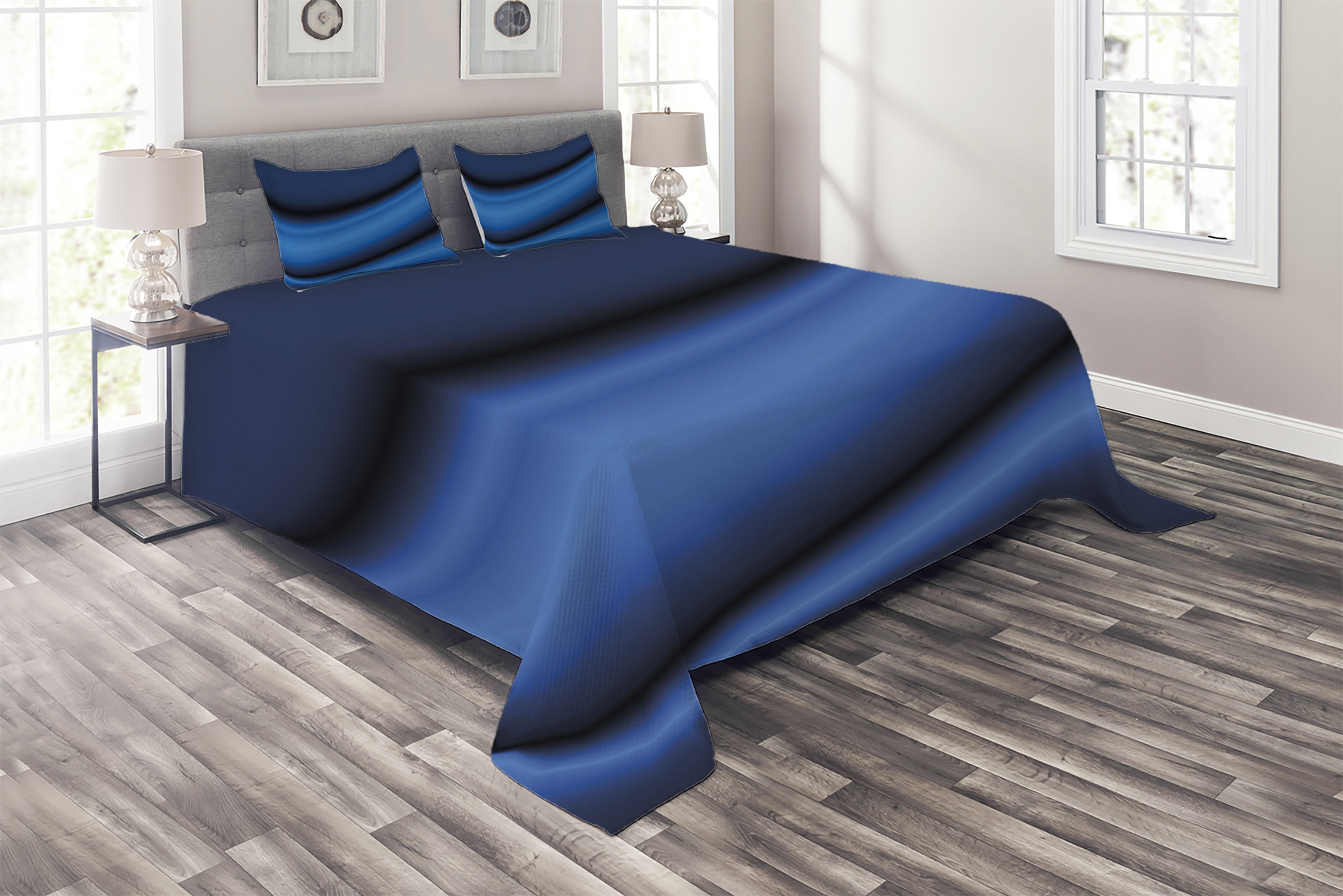Ambesonne Dark Blue Quilted Coverlet 3 Pcs, Abstract Wavy Blurry, King ...