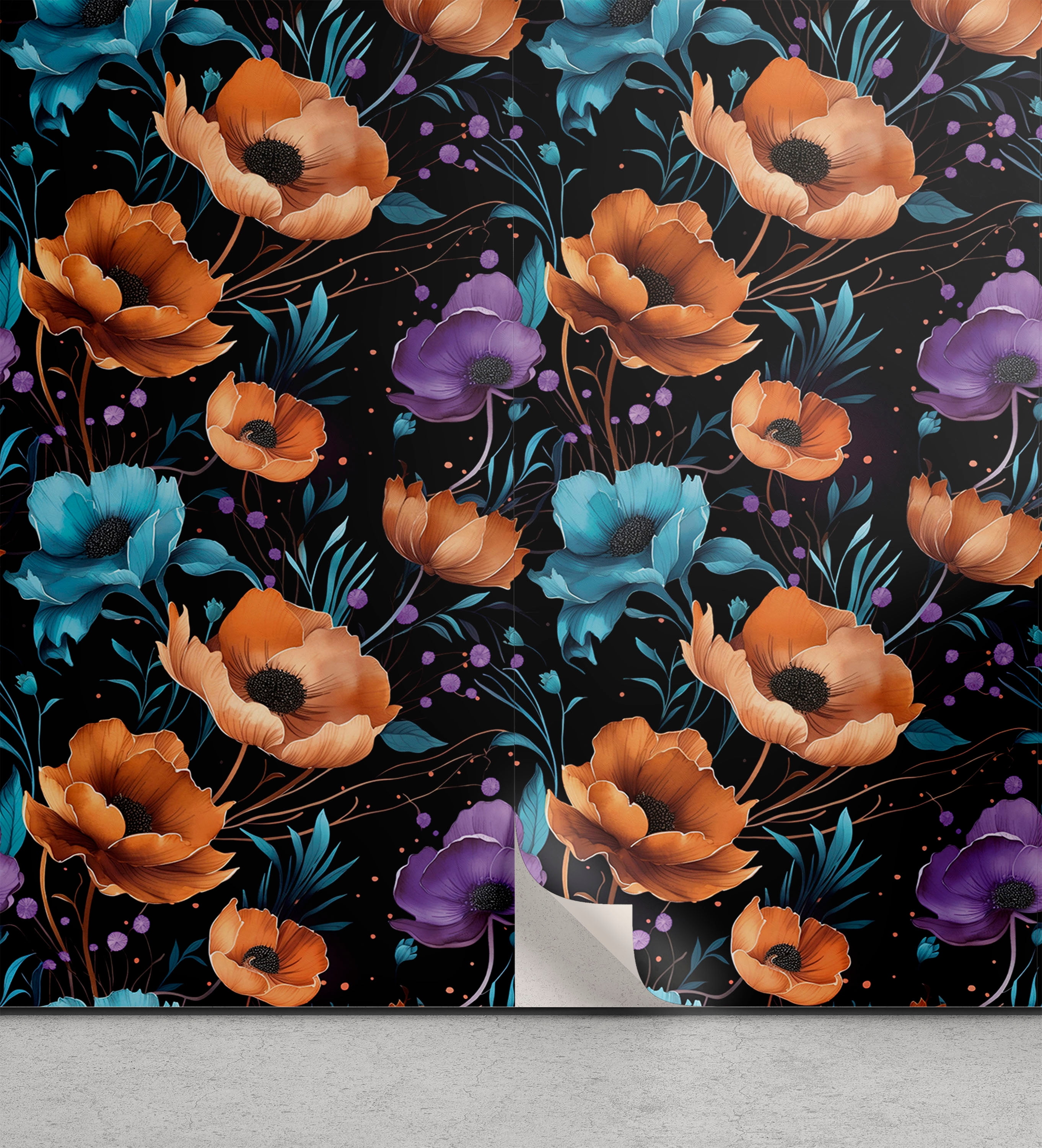 Ambesonne Dark Floral Peel & Stick Wallpaper for Home, Retro Poppy ...