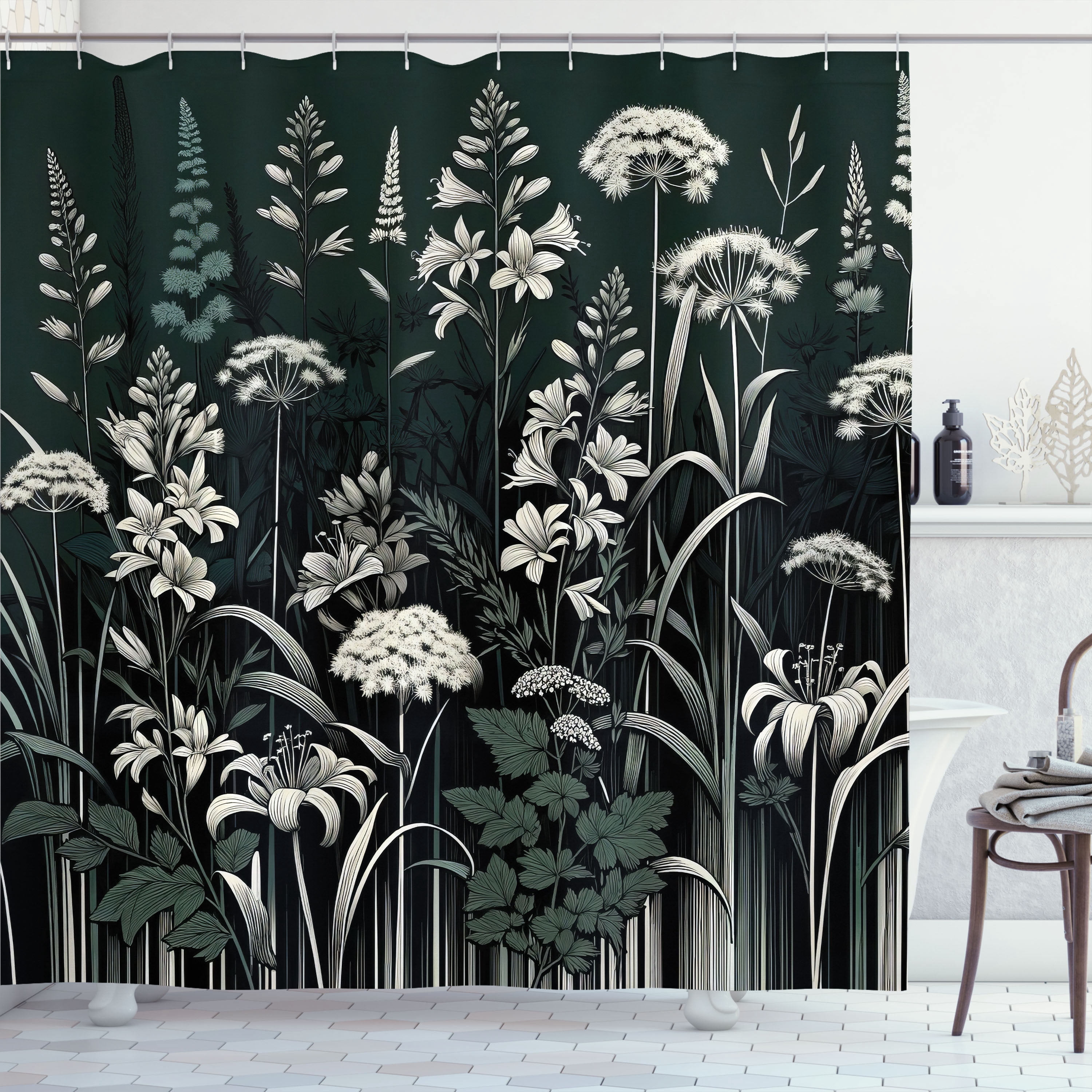 Ambesonne Dark Green Shower Curtain, Vintage Botanical Art, 69"Wx84"L ...