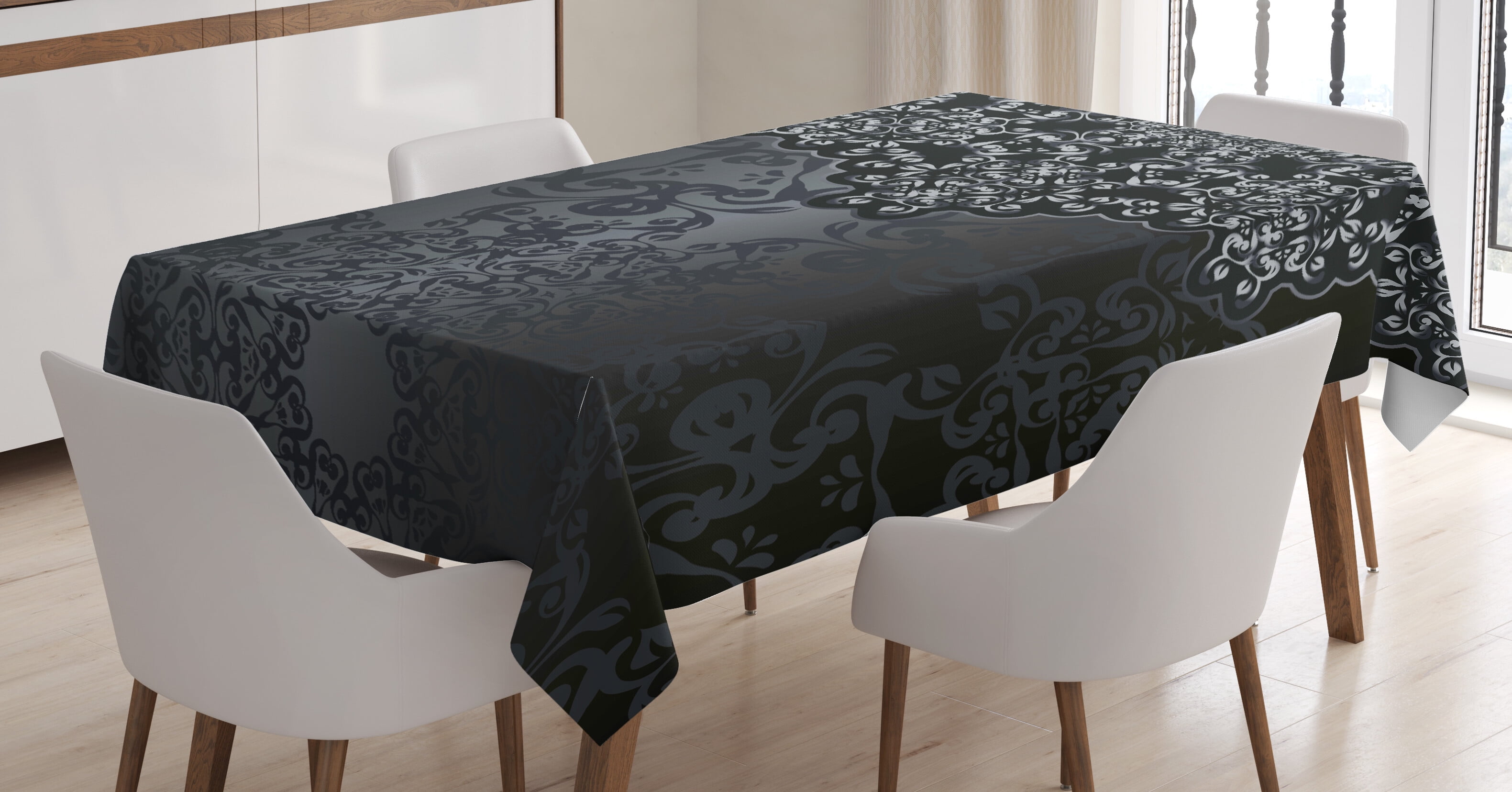 Ambesonne Dark Grey Tablecloth Rectangular Table Cover, Vintage Damask ...