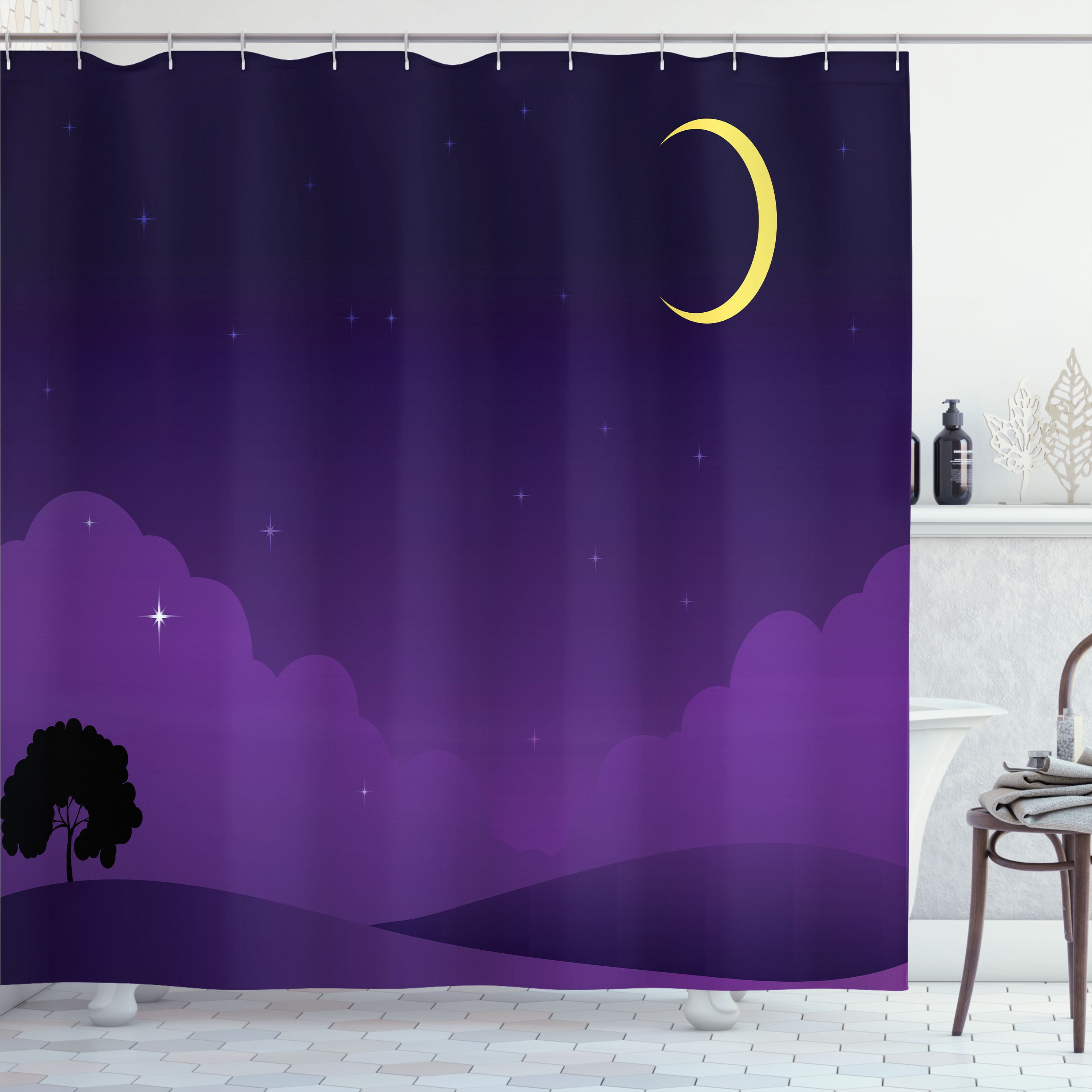 Ambesonne Dark Purple Shower Curtain, Nightfall with the Moon, 69"Wx75 ...