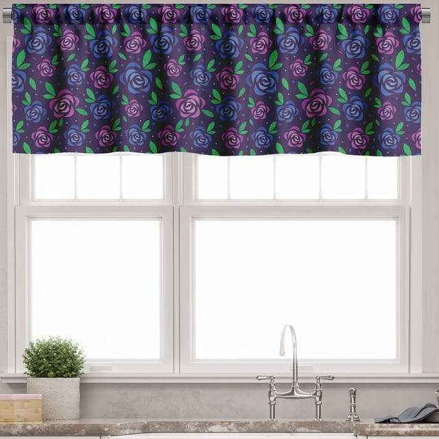 Ambesonne Dark Purple Window Valance, Roses Graphics on Dark, 54" X 12 ...