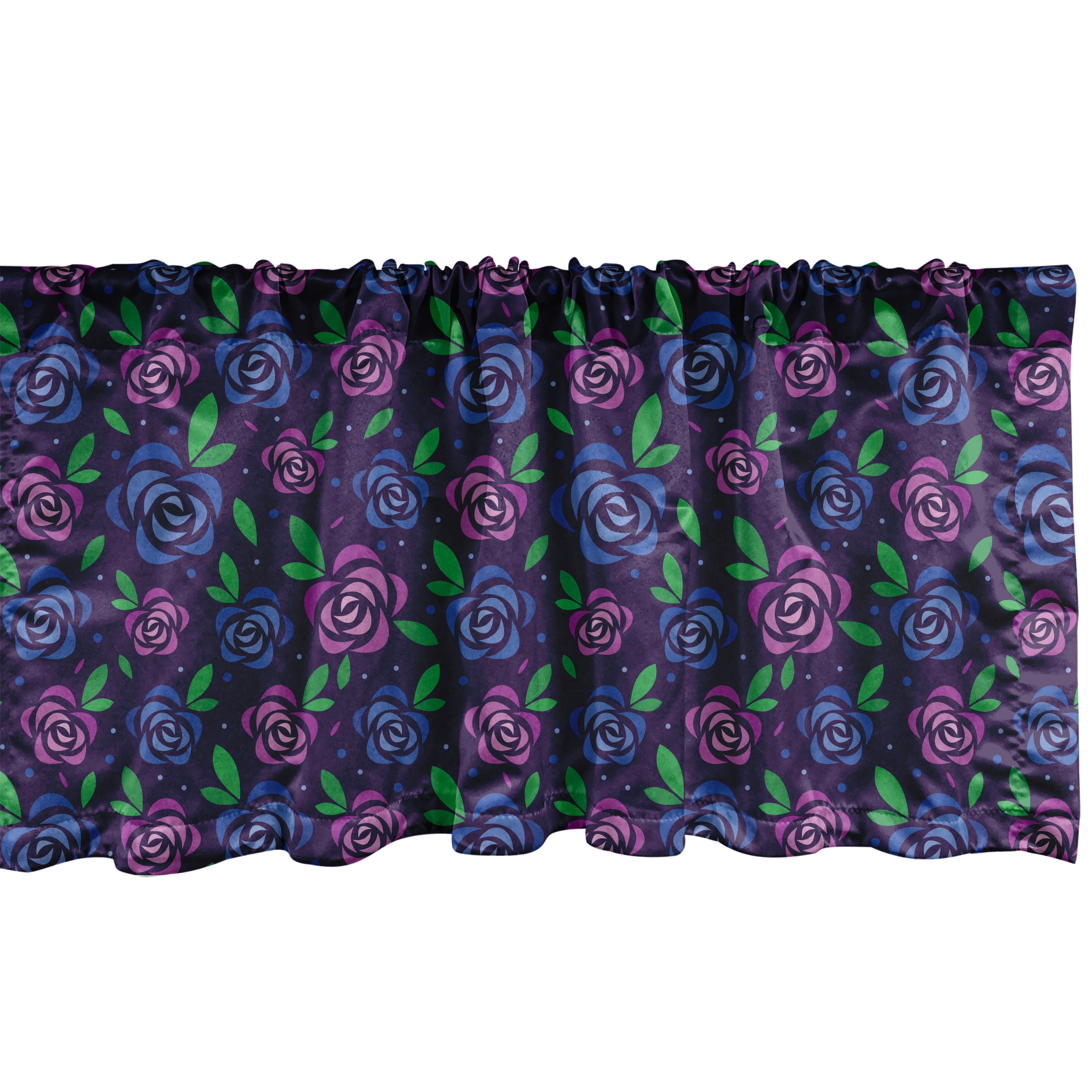 Ambesonne Dark Purple Window Valance, Roses Graphics on Dark, 54" X 12 ...