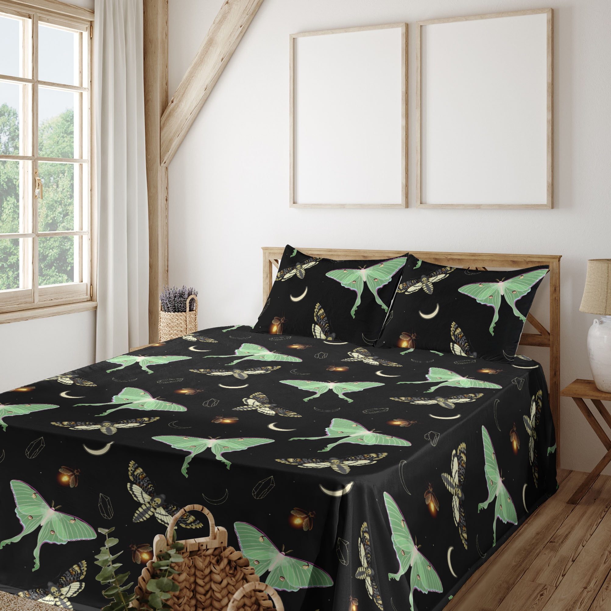 Ambesonne Death Moth Fitted & Flat Sheet with Shams 4 Pcs Set, Goth ...