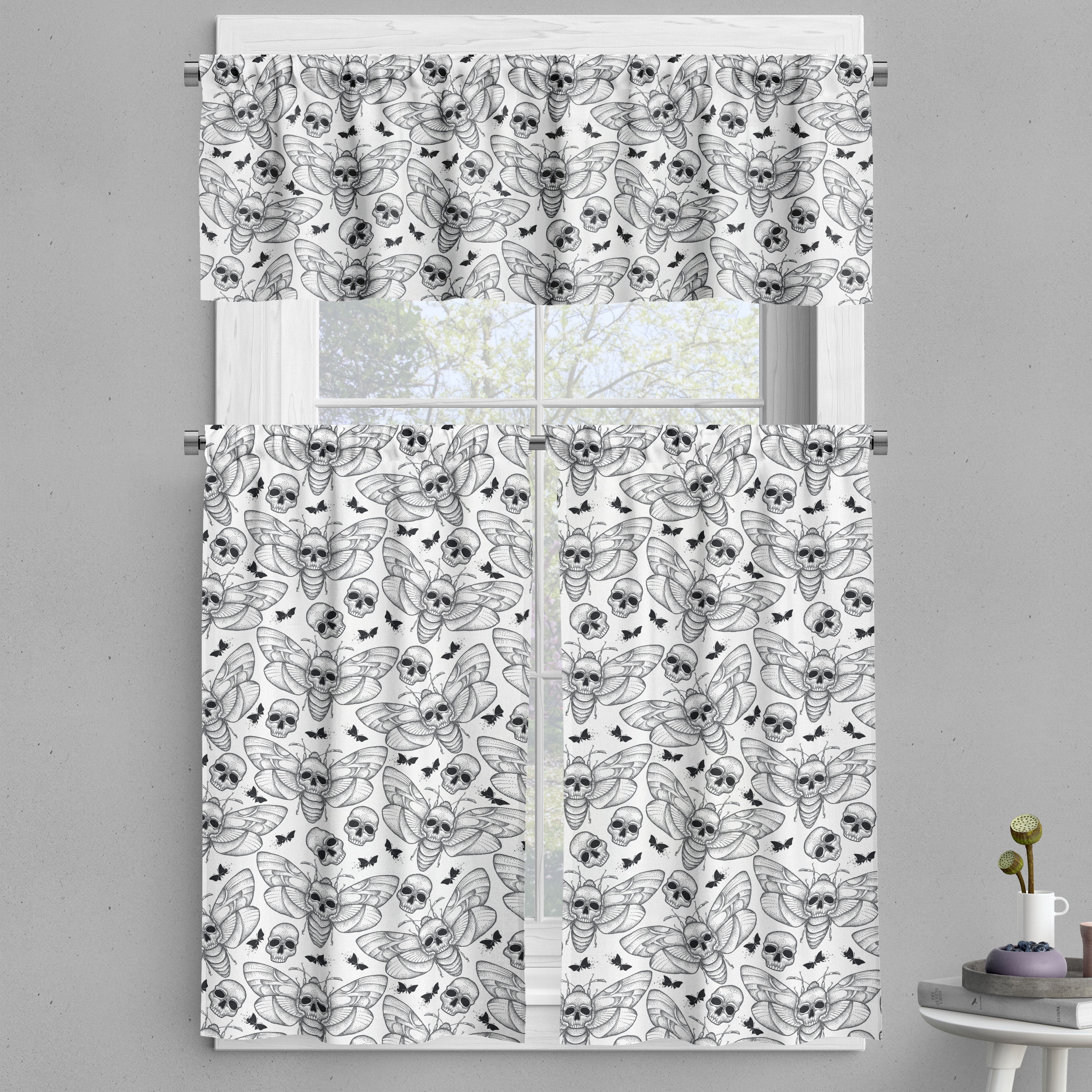 Ambesonne Death Moth Valance & Curtain, Bringer of Dead Skull, 55"x30 ...