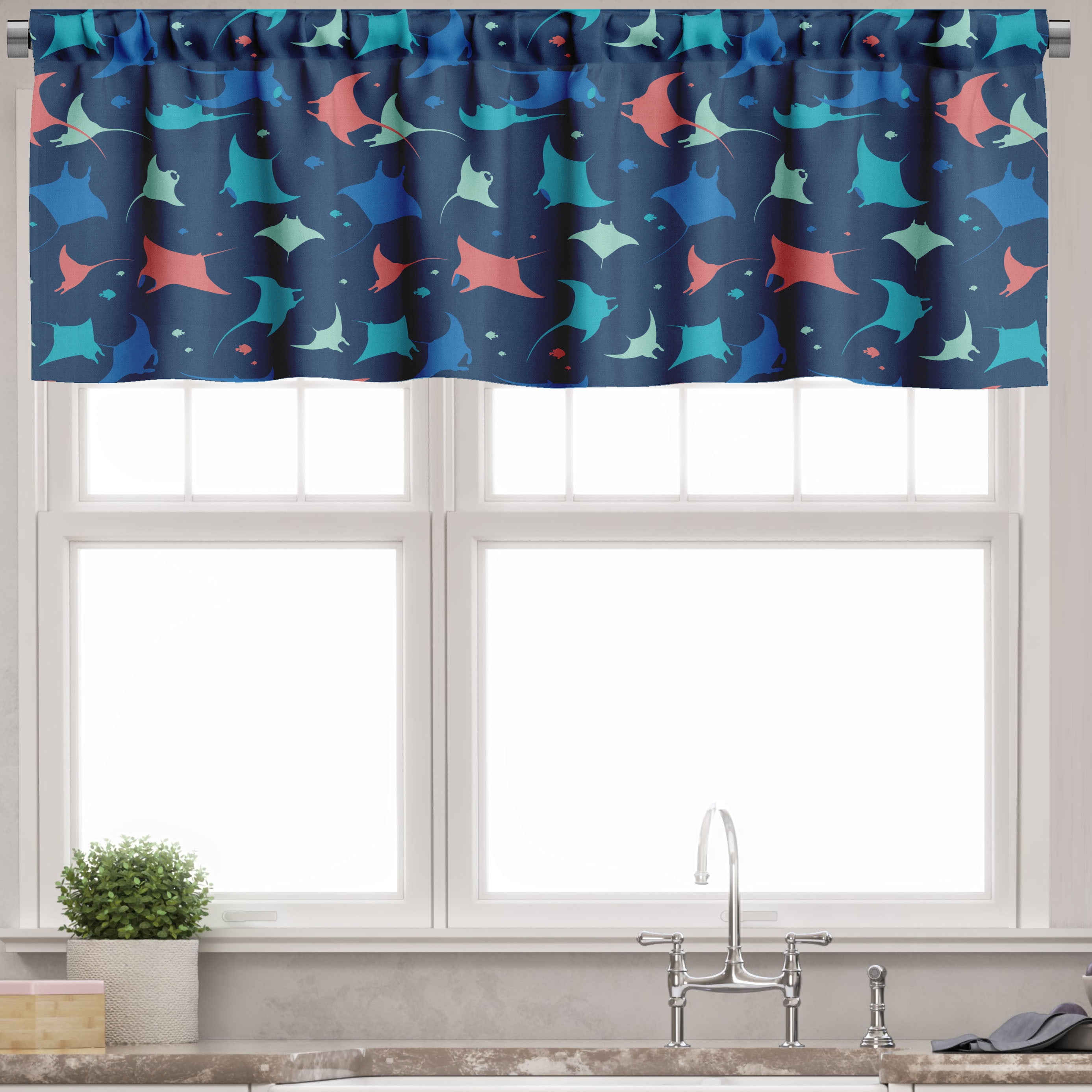 Ambesonne Deep Sea Window Valance, Colorful Mantas Silhouette, 54" X 18 ...