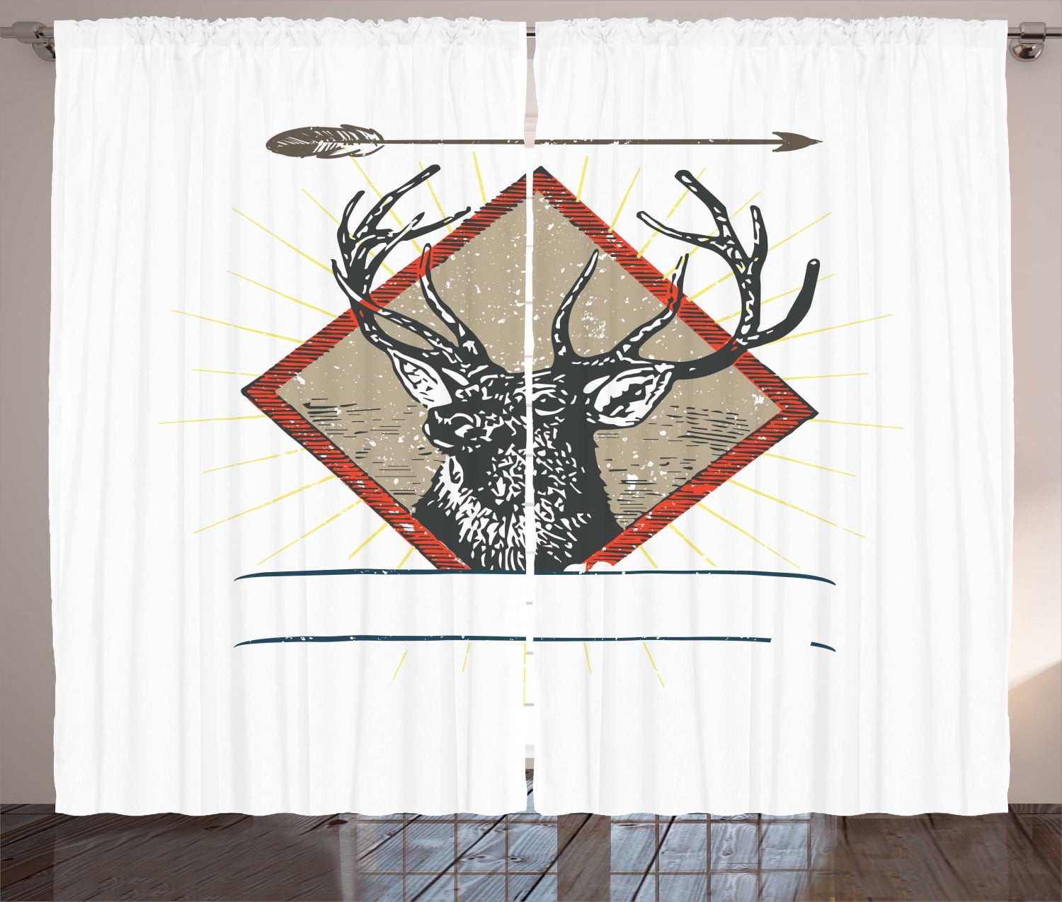 Ambesonne Deer Hunting Curtains 2 Panel Set, Hipster Wild Antler, 108 ...