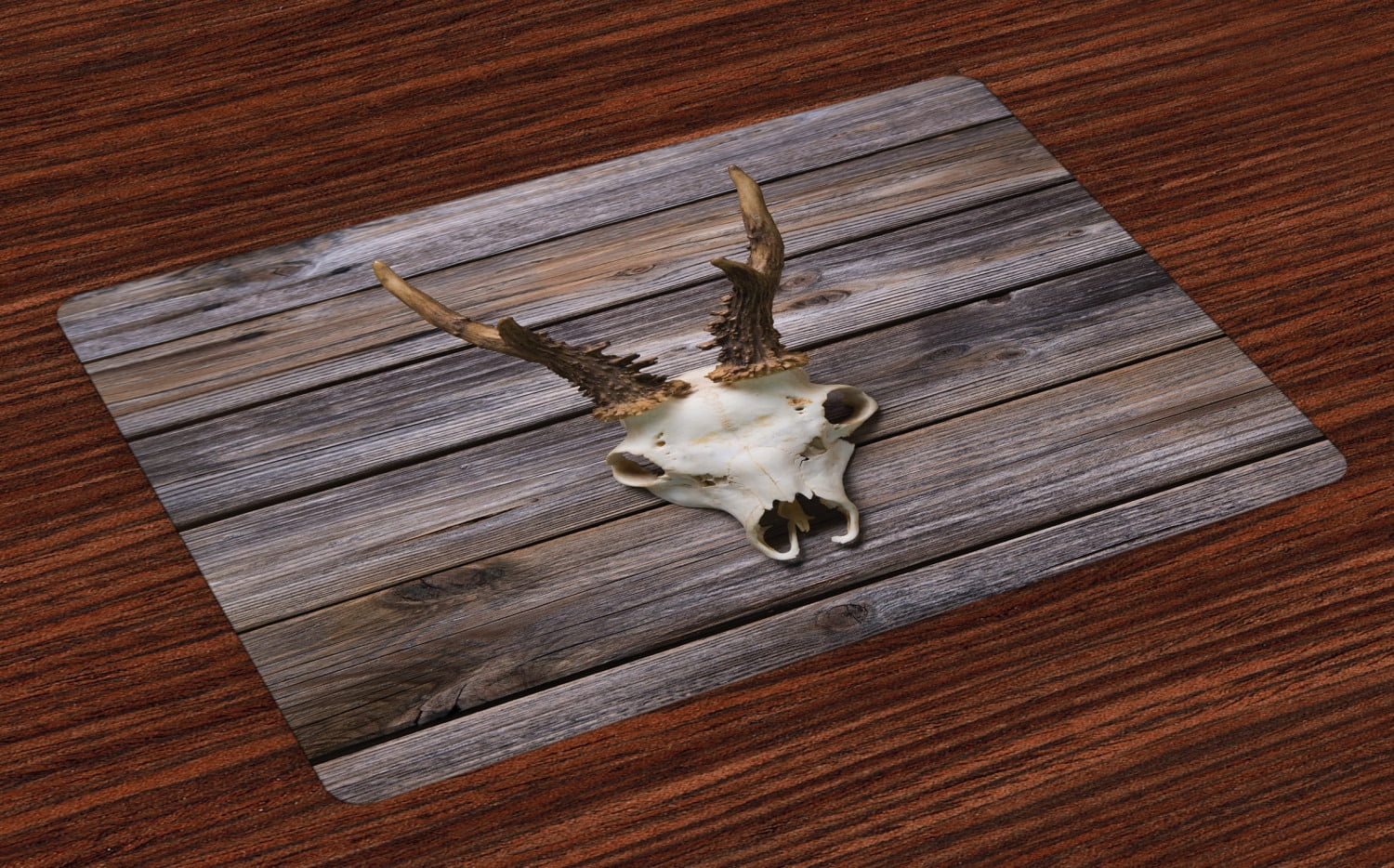Ambesonne Deer Place Mats Set of 4, Rustic Antlers on Wood, Standard ...