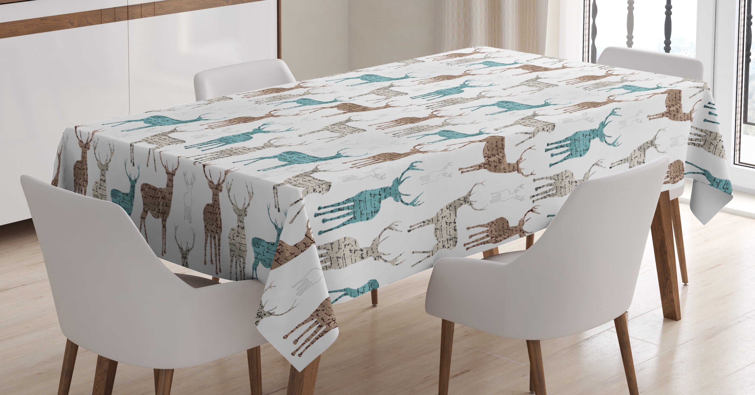 Ambesonne Deer Tablecloth Rectangular Table Cover, Old Text Animals ...