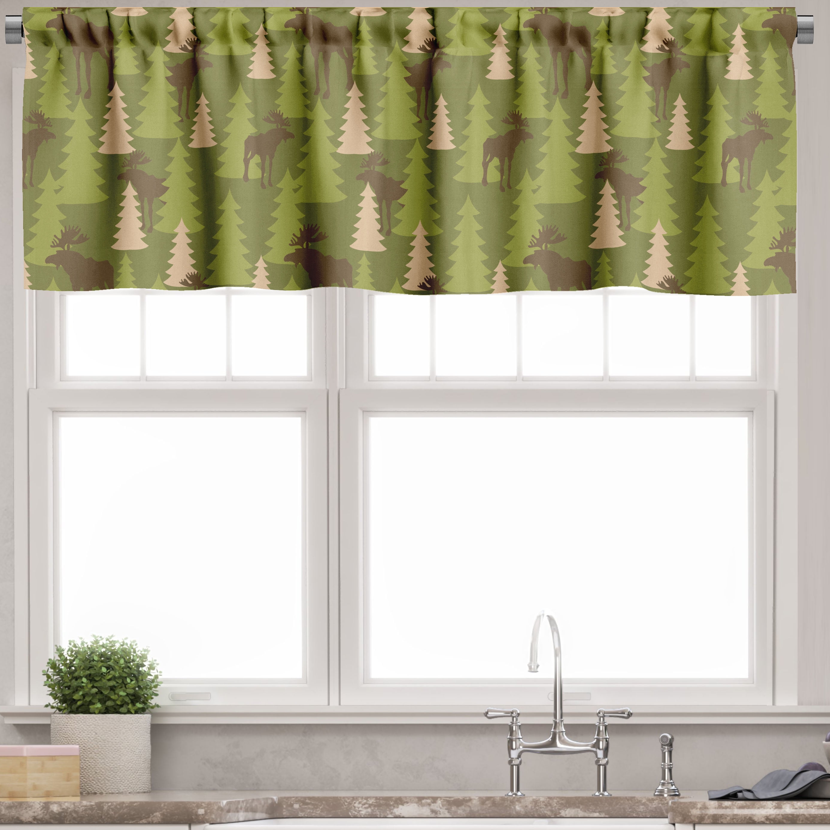 Ambesonne Deer Valance Pack of 2, Forest Creatures Moose, 54"X12 ...