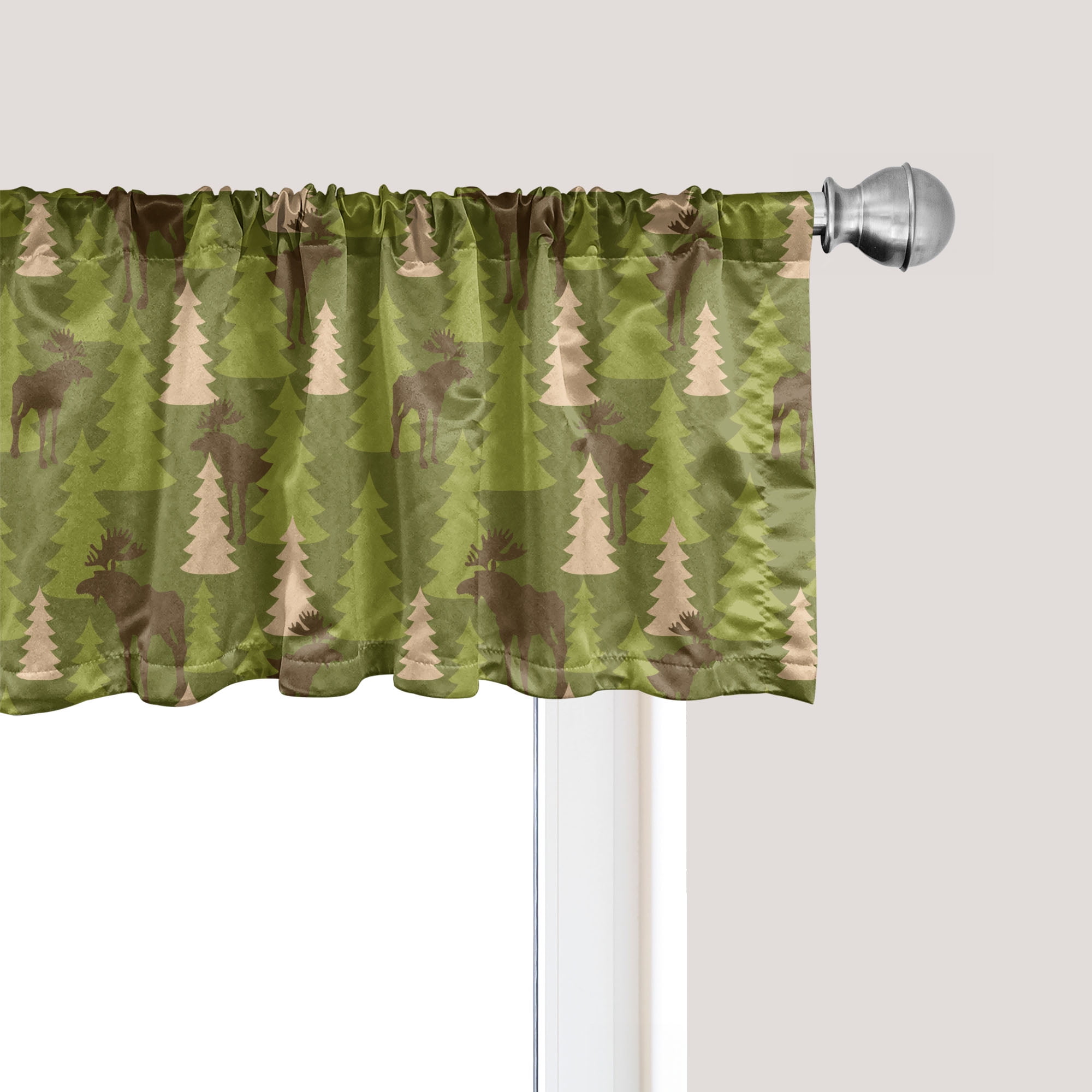 Ambesonne Deer Window Valance, Forest Creatures Moose, 54" X 12", Green ...