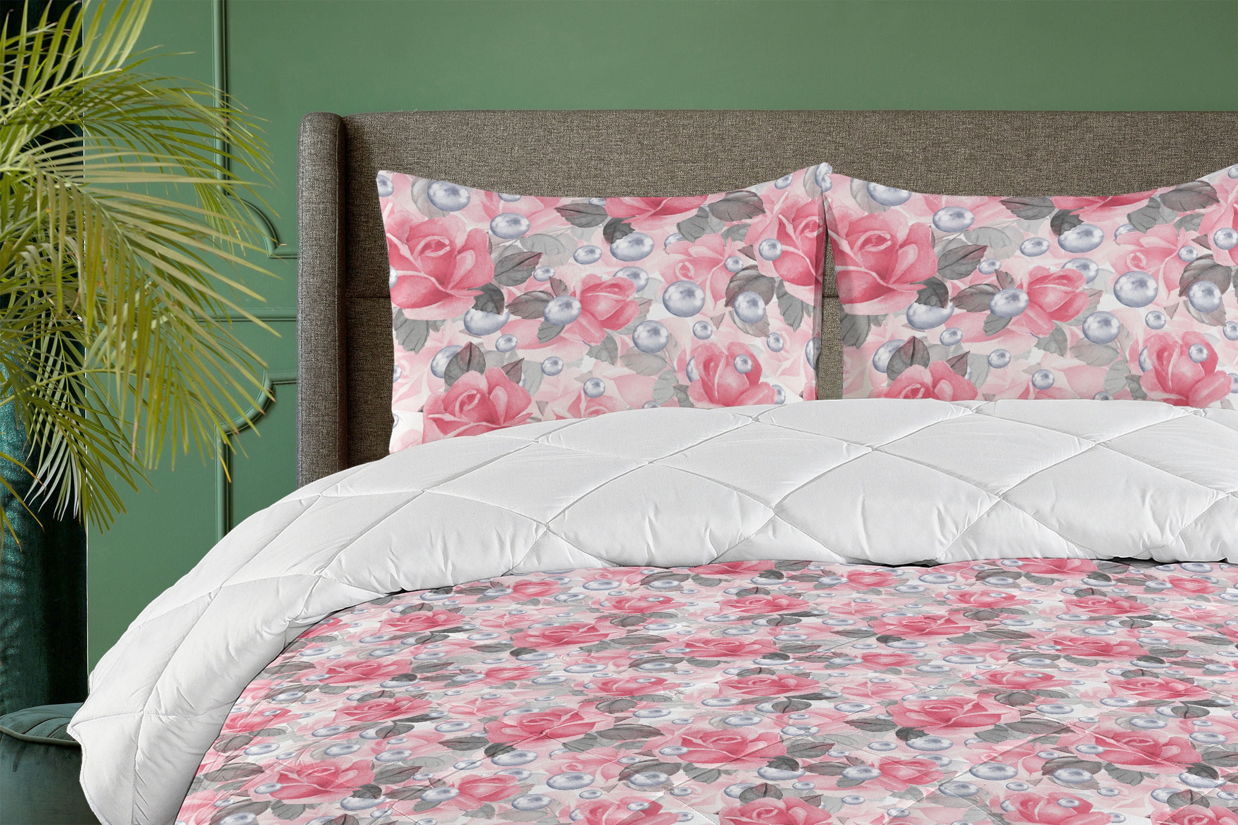 Ambesonne Delicate Floral Down Alternative Quilt Comforter, Dreamy Boho ...