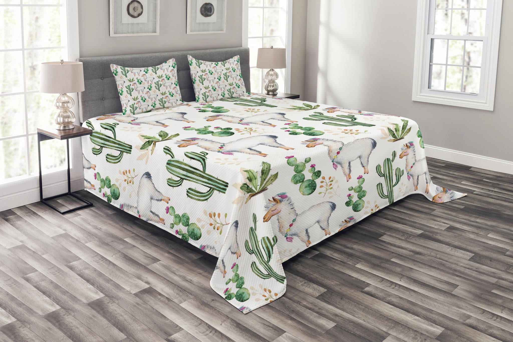 Ambesonne Desert Quilted Bedspread Set 3 Pcs, Llama Animal Pattern ...