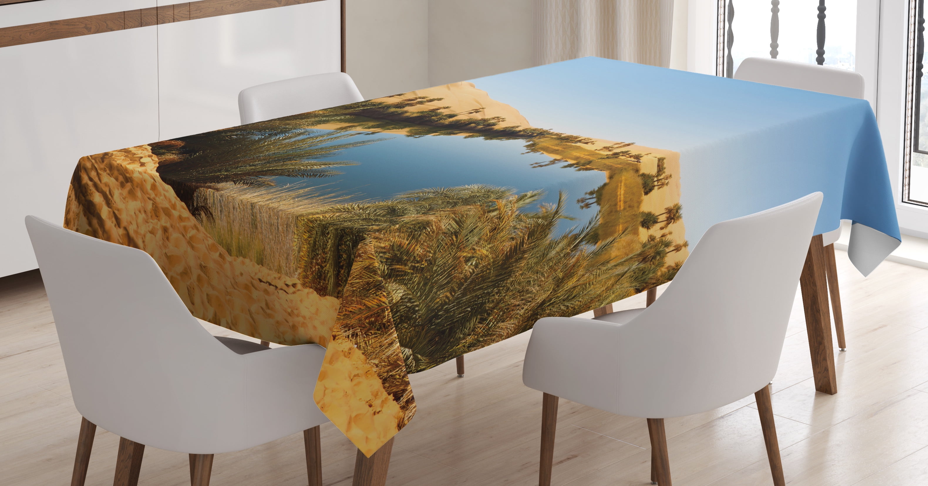 Ambesonne Desert Tablecloth Rectangular Table Cover, Idyllic Oasis ...