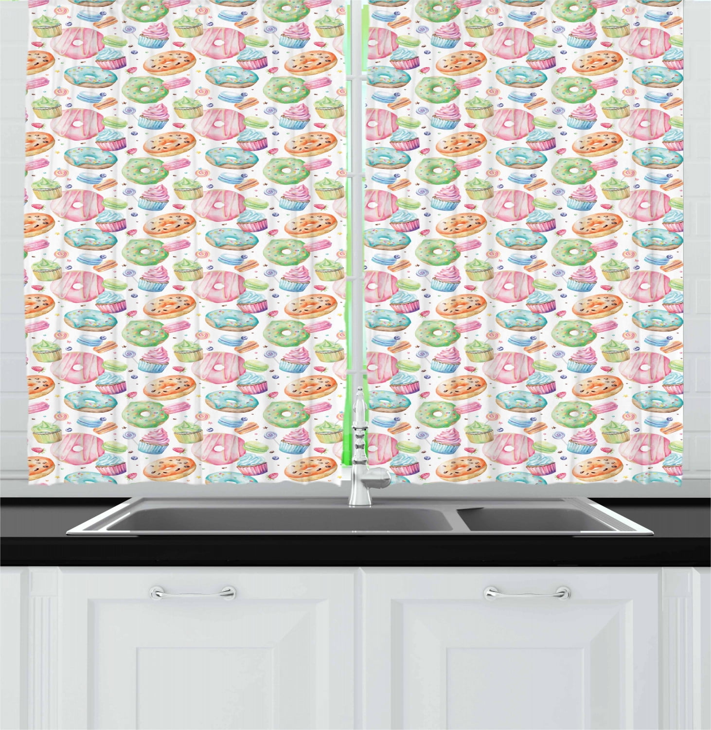 Ambesonne Dessert Kitchen Curtains, Whipped Creamed Muffin, 55"x39 ...