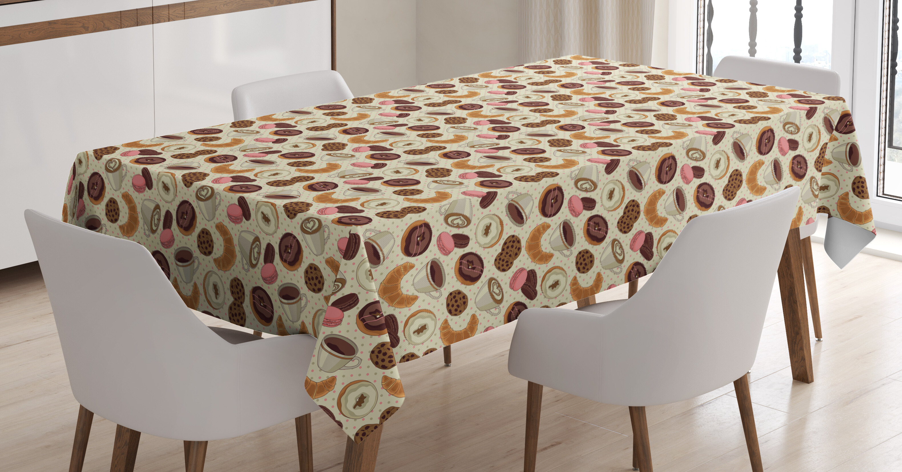 Ambesonne Dessert Tablecloth Rectangular Table Cover, Donuts and Coffee ...