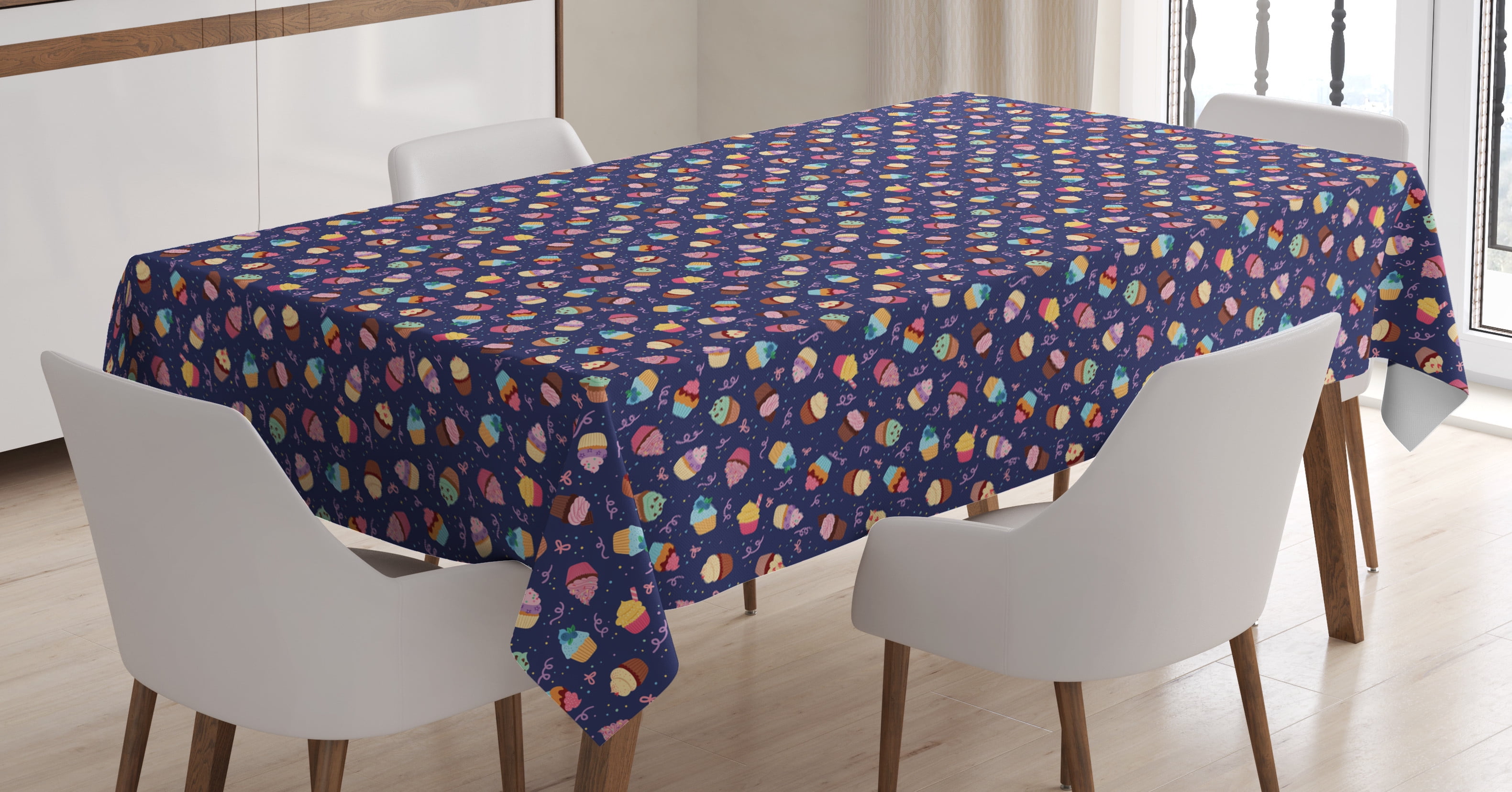Ambesonne Dessert Tablecloth Rectangular Table Cover, Rain Cupcakes, 60 ...