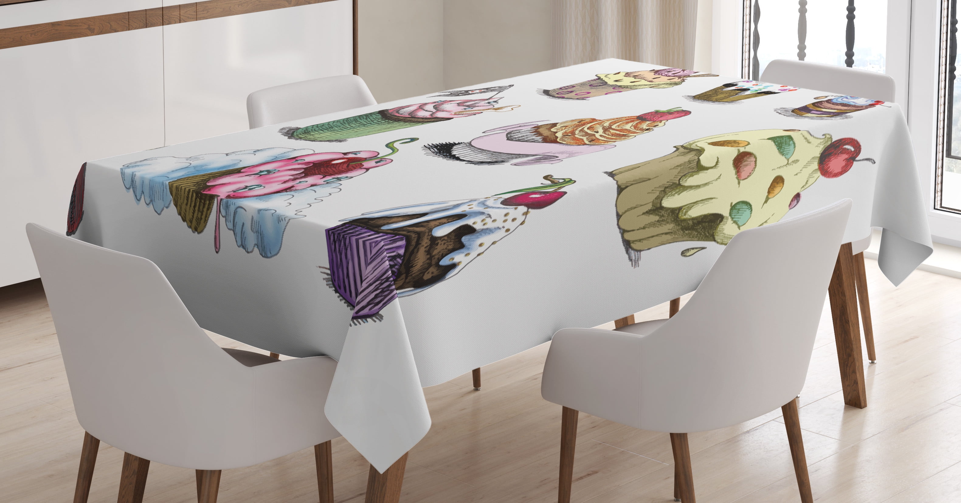 Ambesonne Dessert Tablecloth Rectangular Table Cover, Yummy Cupcake ...